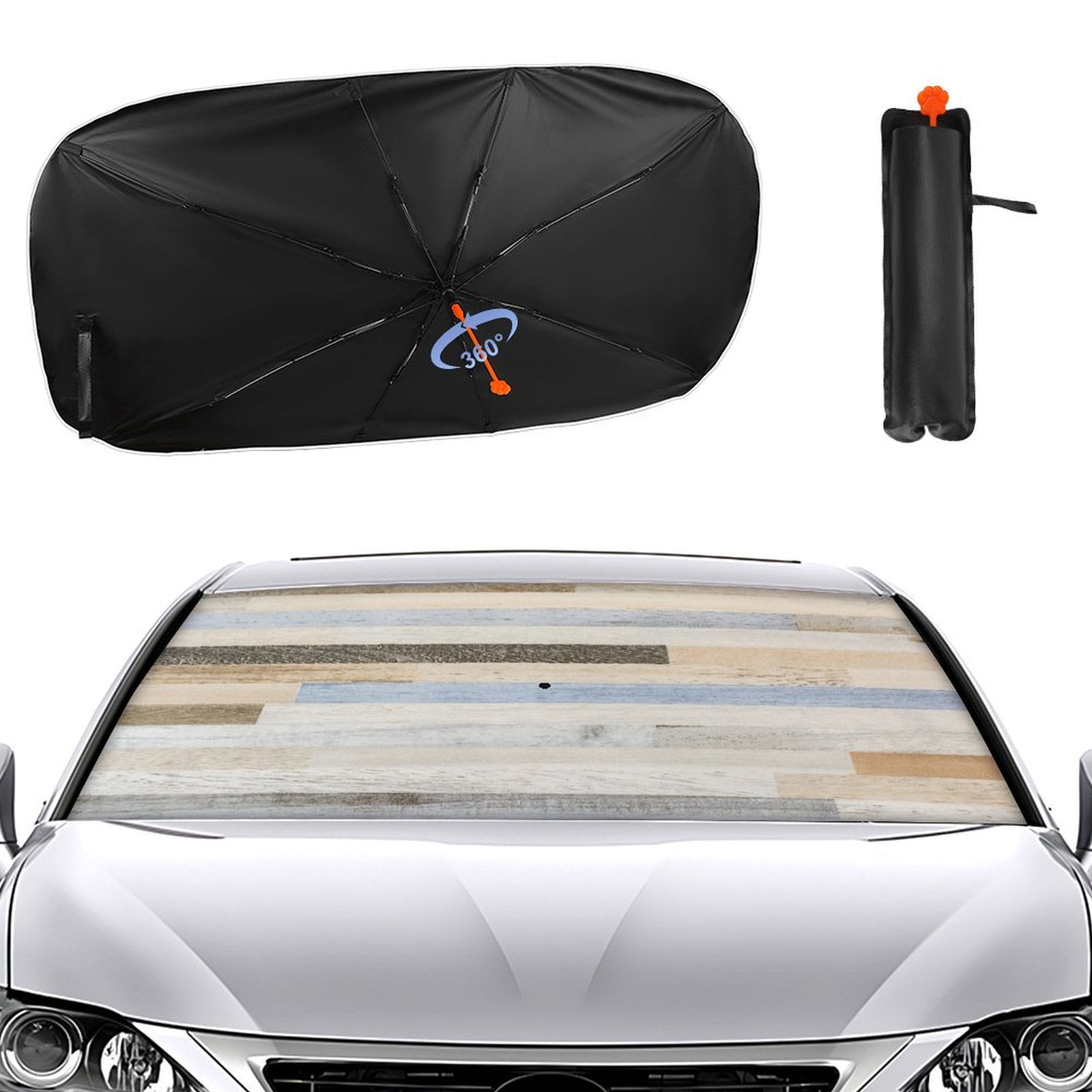 GZHJMY Car Windshield Sun Shade Umbrella with 360° Rotating Shaft, Wood ...