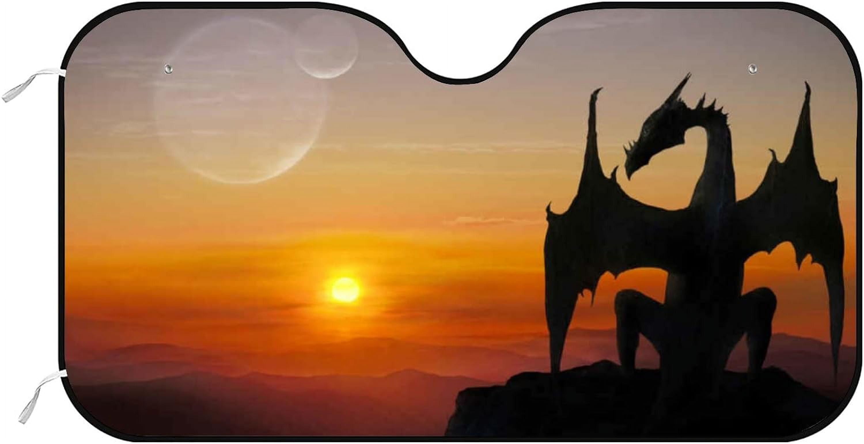 GZHJMY Car Windshield Sunshade 3D Dragon Sunset, Foldable Car Visor ...