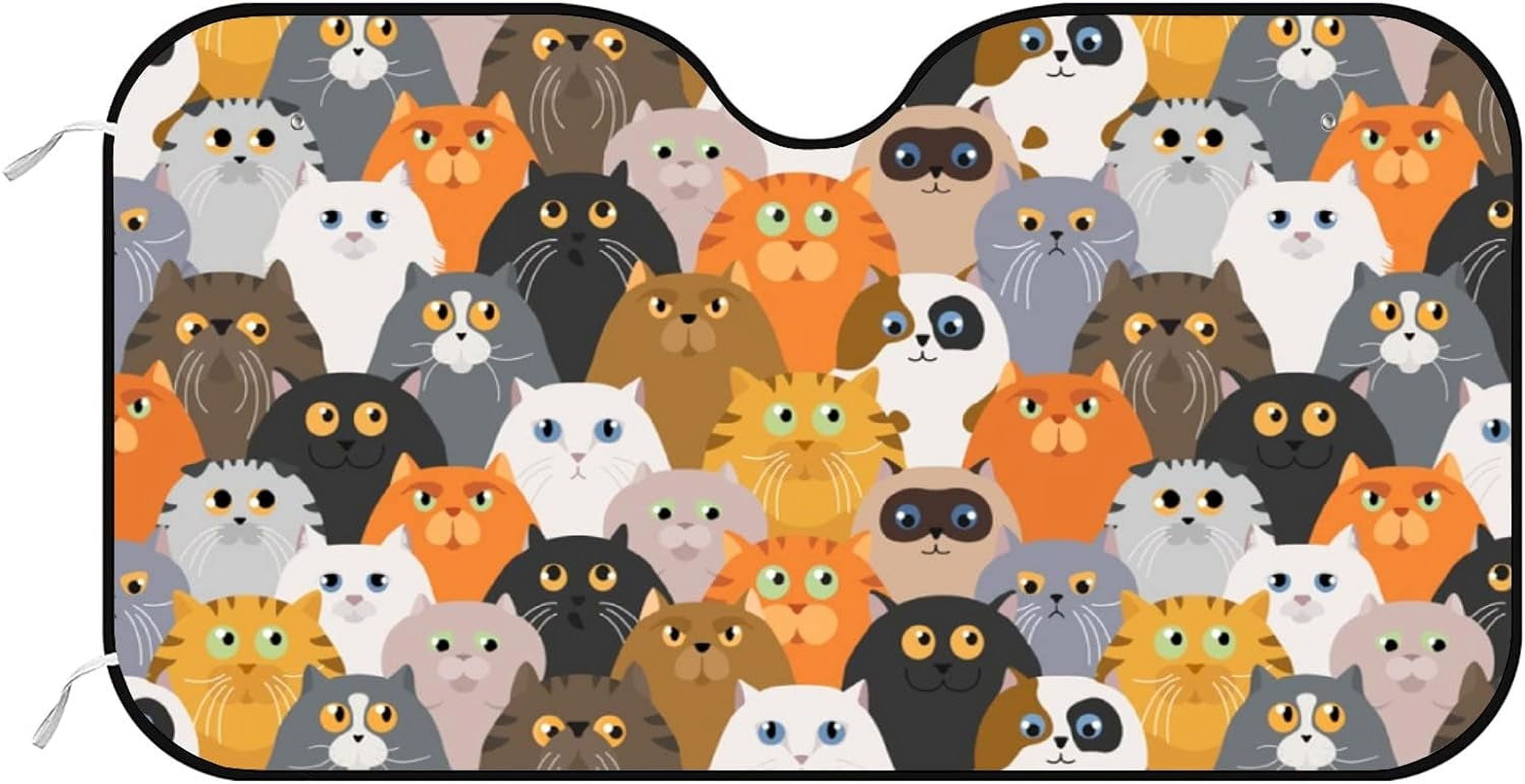 GZHJMY Car Windshield Sunshade Cat Cartoon, Foldable Car Visor Front ...