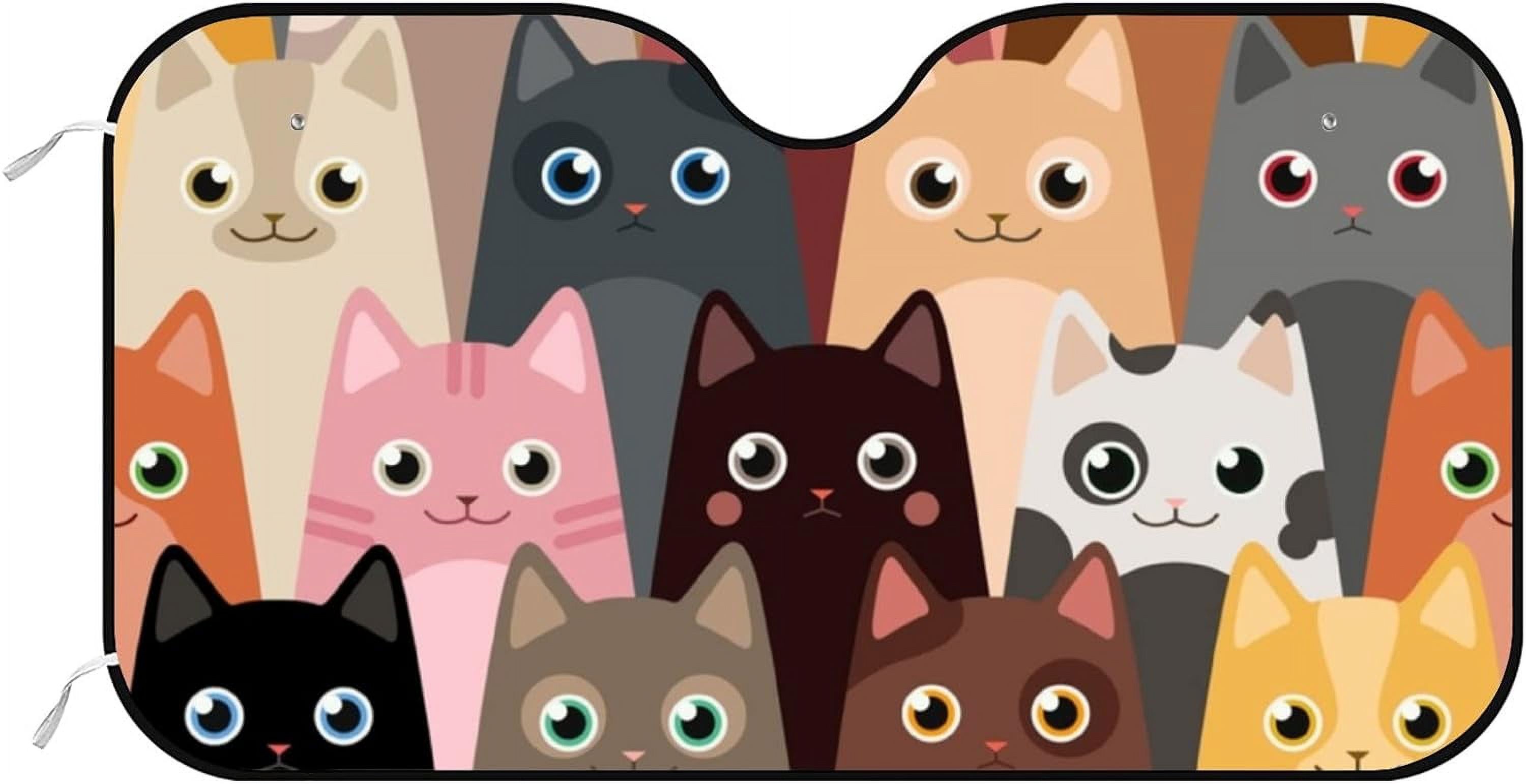 GZHJMY Car Windshield Sunshade Cute Cartoon Colorful Cats, Foldable Car ...