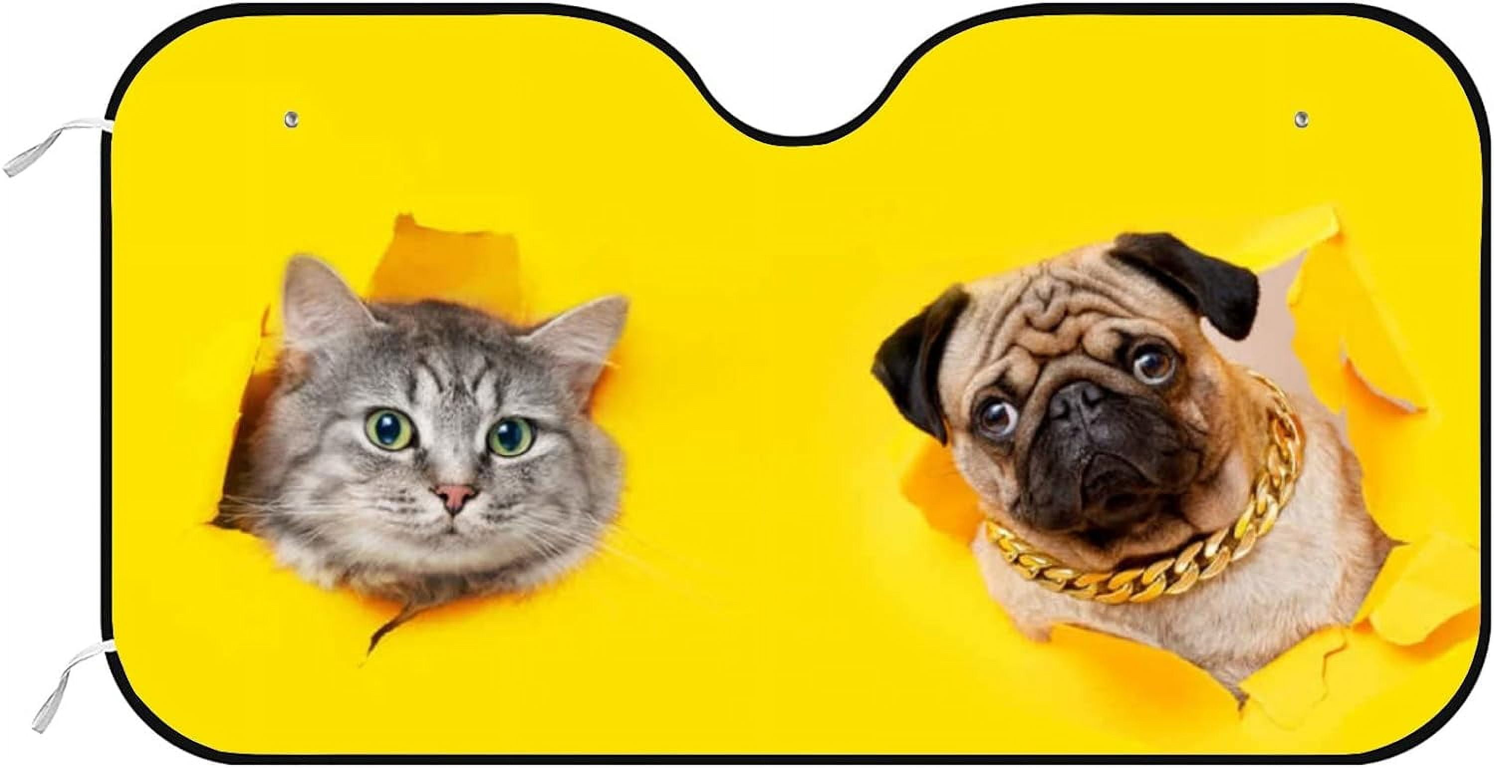 GZHJMY Car Windshield Sunshade Cute Cat Dog Break Out Yellow Papper ...