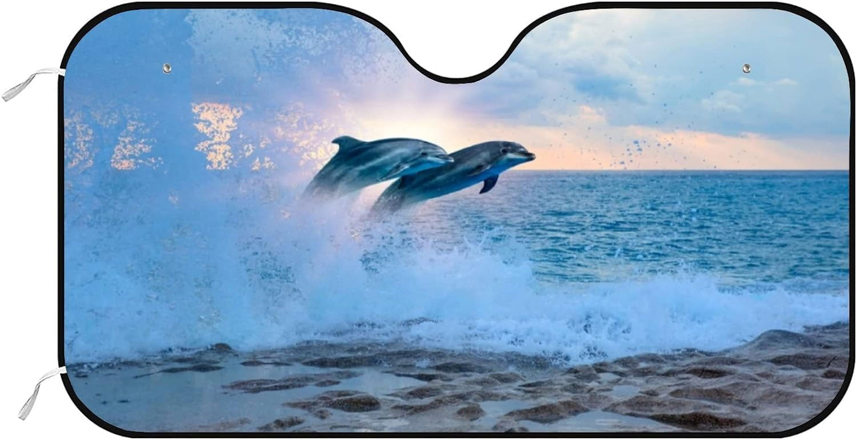 GZHJMY Car Windshield Sunshade Cute Dolphins on Sea, Foldable Car Visor ...