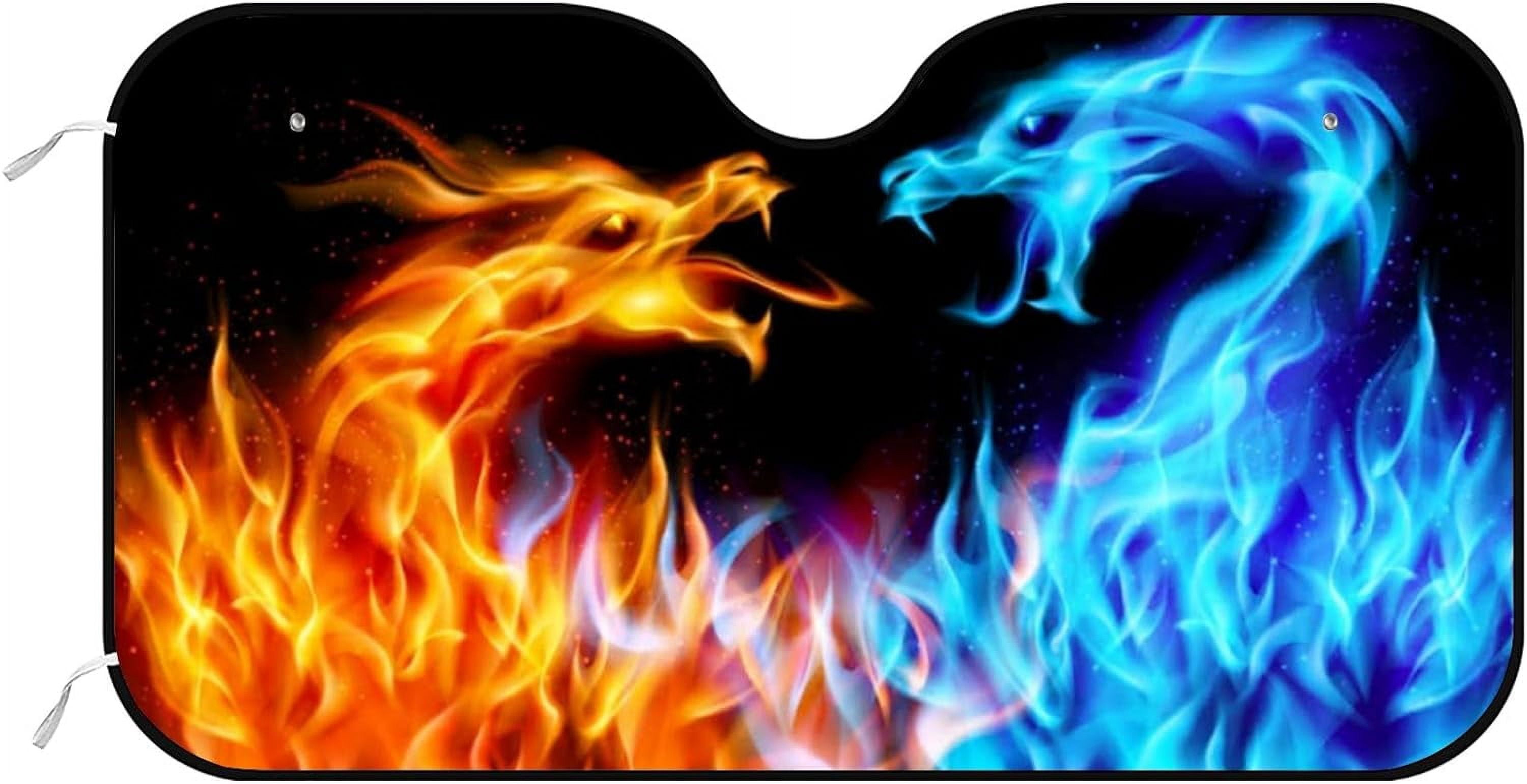 GZHJMY Car Windshield Sunshade Fire and Water Abstract Art Dragons ...