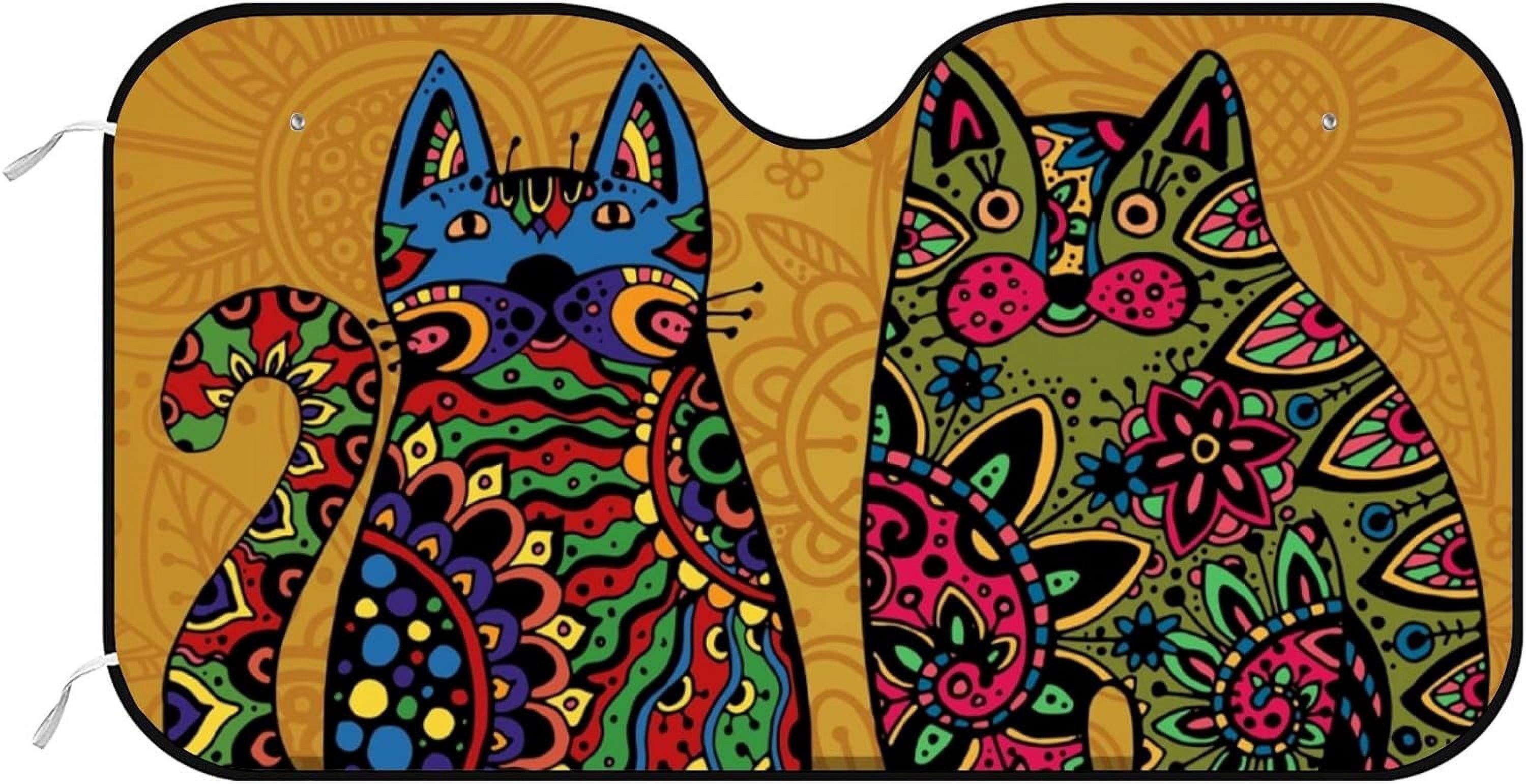 GZHJMY Car Windshield Sunshade Floral Cat, Foldable Car Visor Front ...