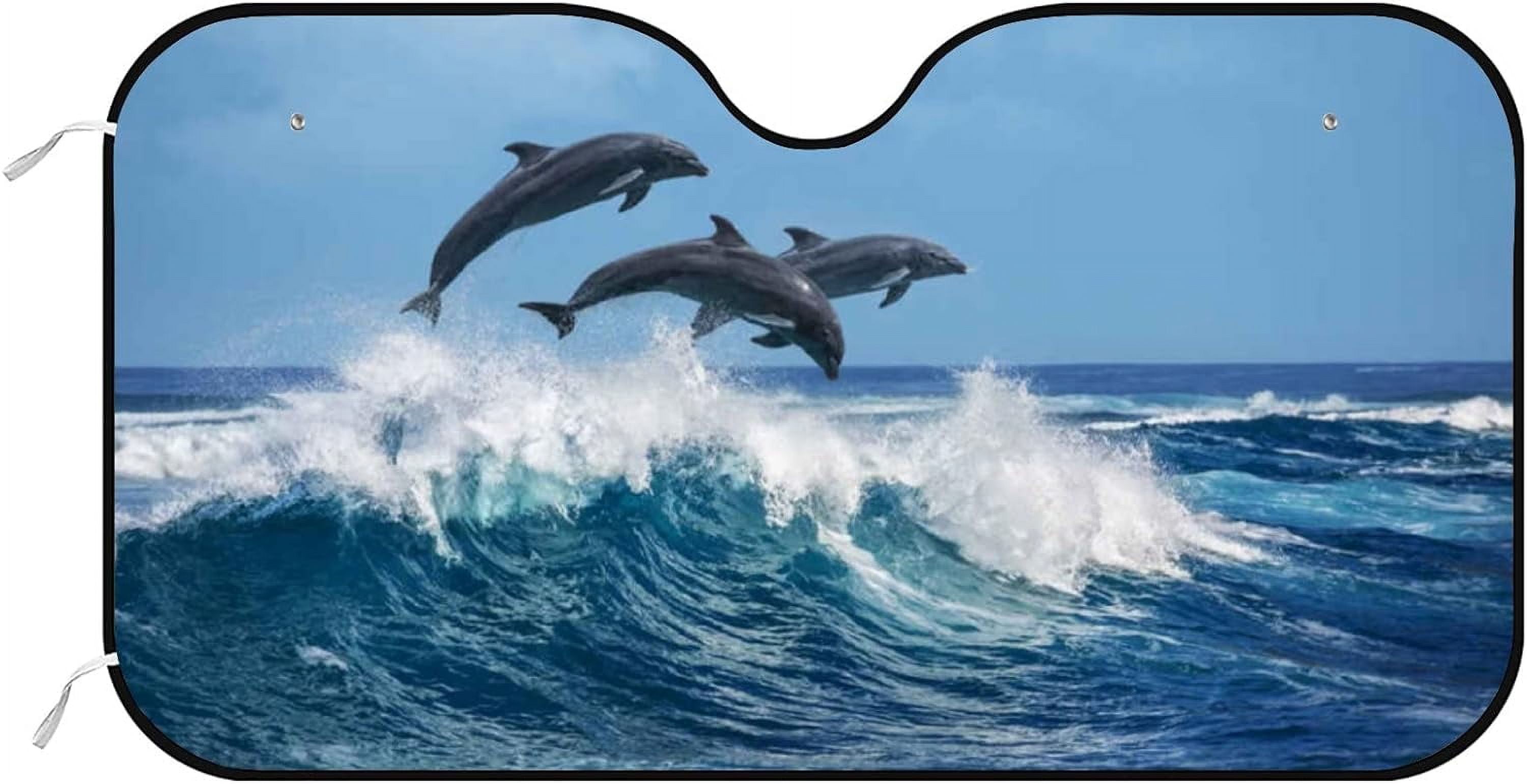 GZHJMY Car Windshield Sunshade Ocean Sea Wave Dolphin, Foldable Car ...