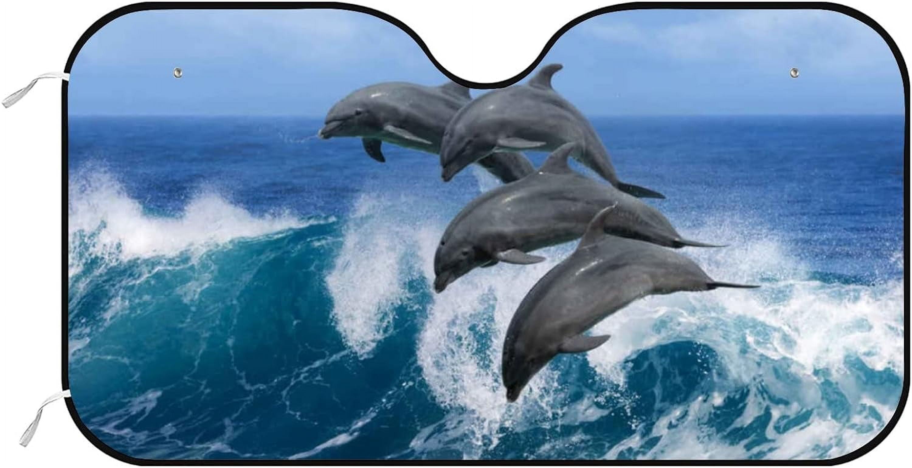 GZHJMY Car Windshield Sunshade Ocean Wave Dolphins, Foldable Car Visor ...