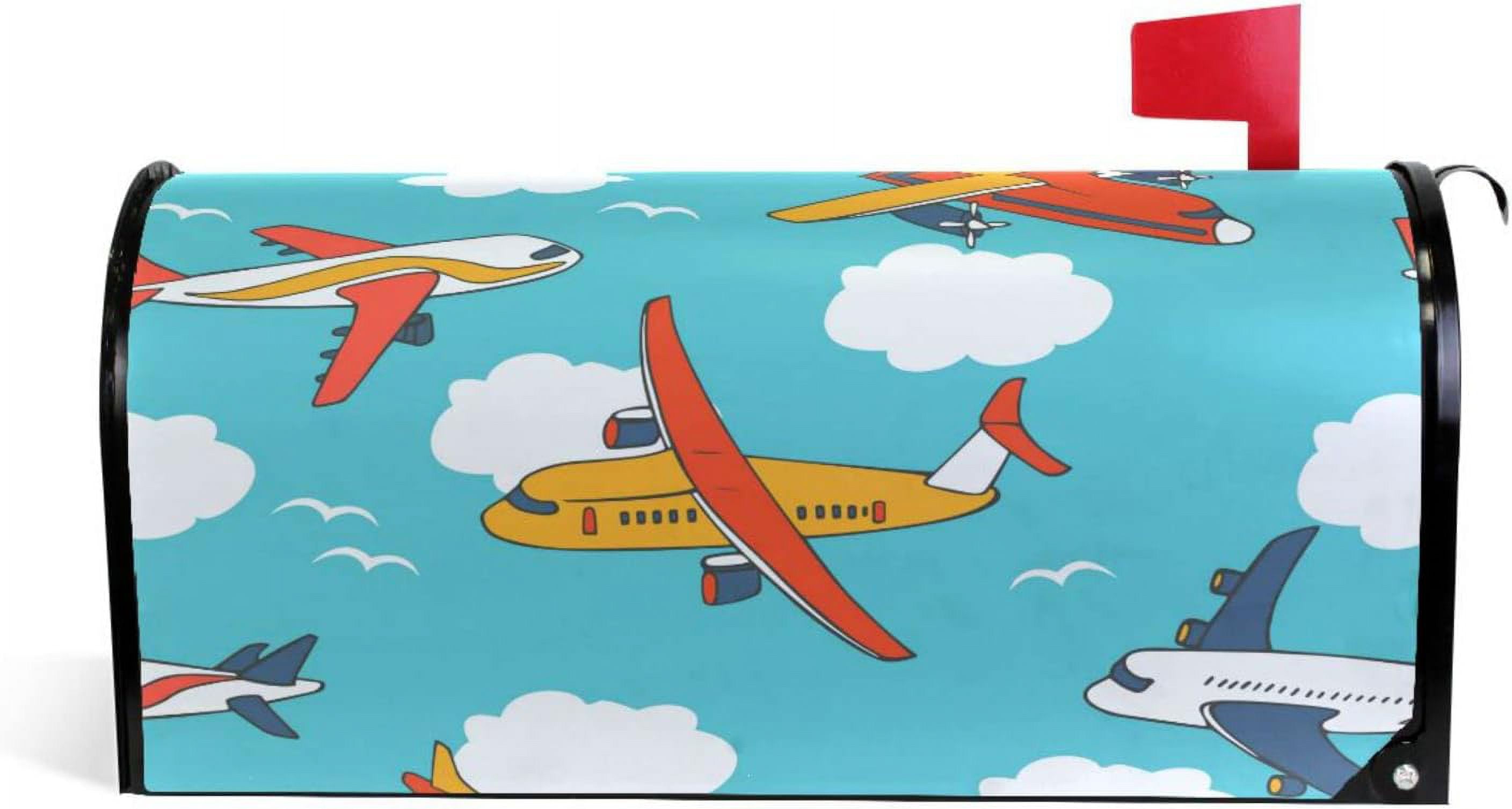 GZHJMY Cartoon Airplanes Blue Magnetic Mailbox Cover Large Size Mailbox ...