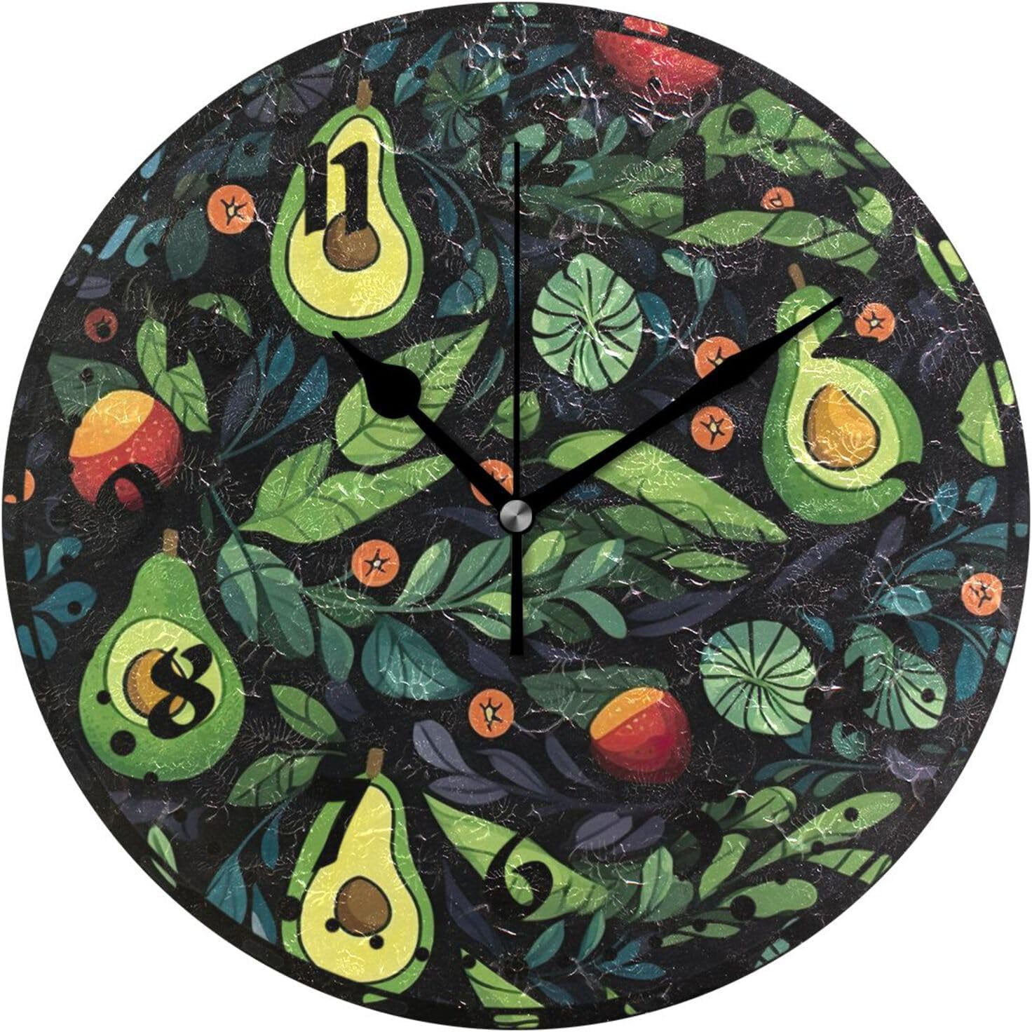 GZHJMY Cartoon Avocados Wall Clock, PVC Silent Non Ticking 10 Inch ...