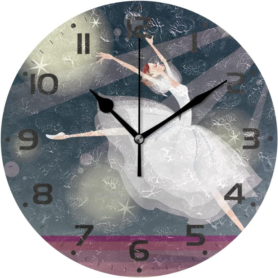 GZHJMY Cartoon Ballet Girl Dancing Wall Clock, 10" Silent Non Ticking ...