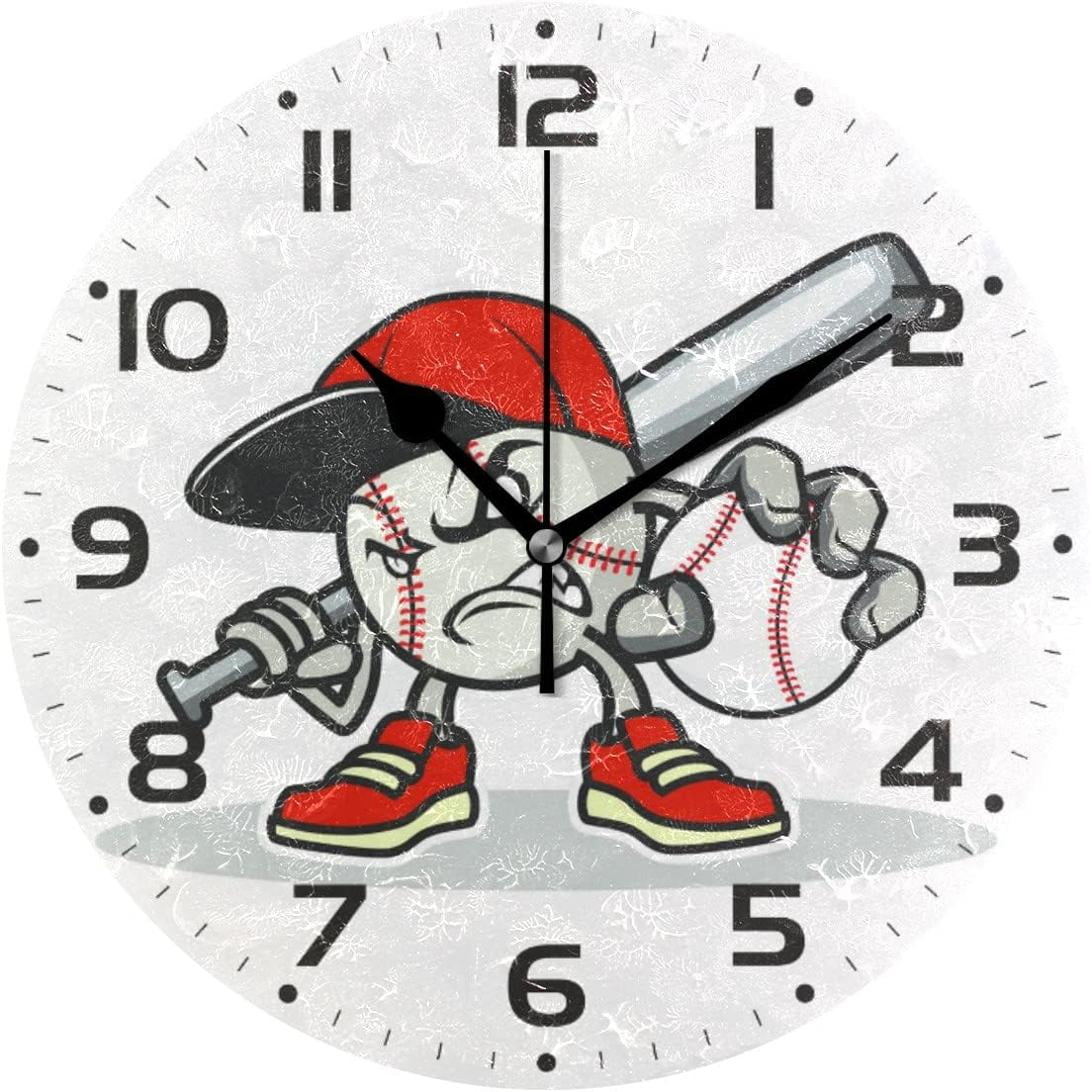 GZHJMY Cartoon Baseball Wall Clock, 10" Silent Non Ticking Round Clock ...