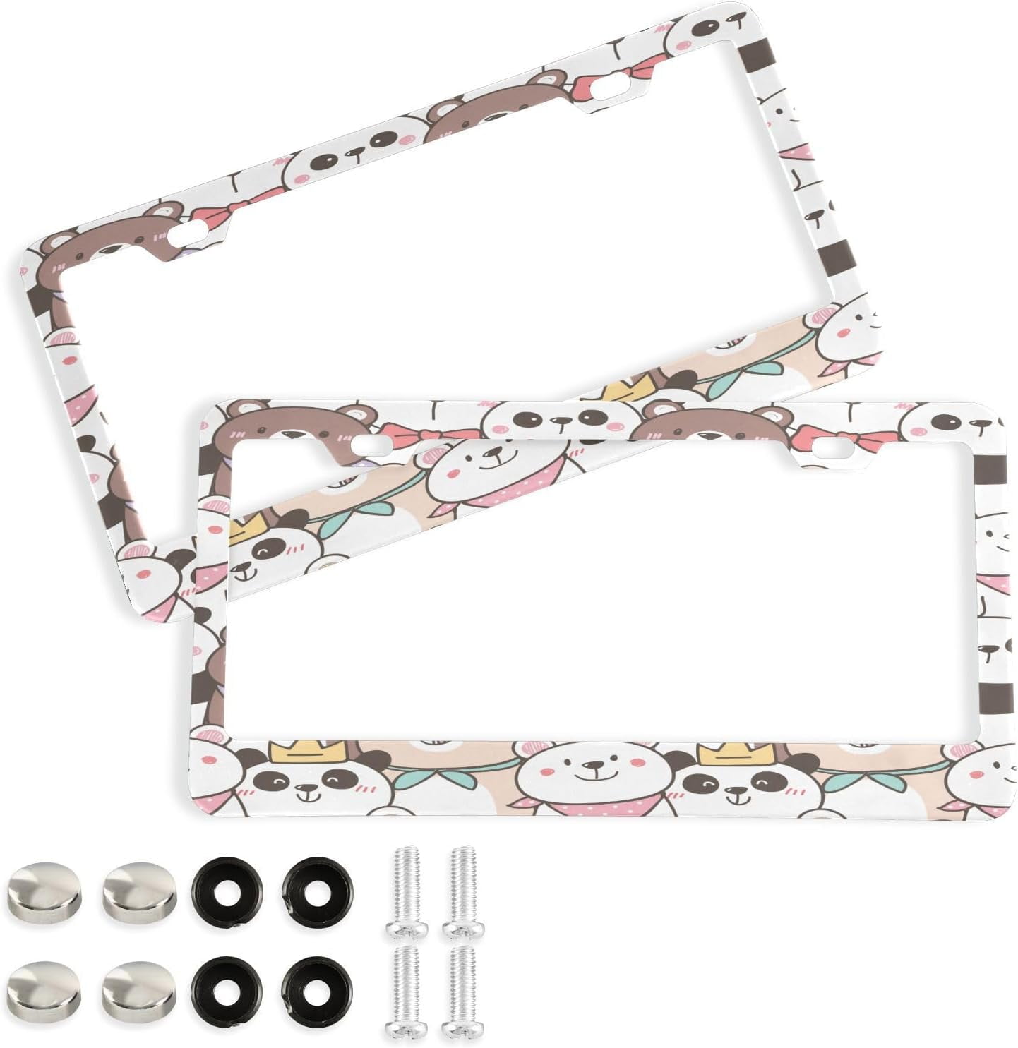 GZHJMY Cartoon Bear Panda License Plate Frames Set of 2, Universal ...