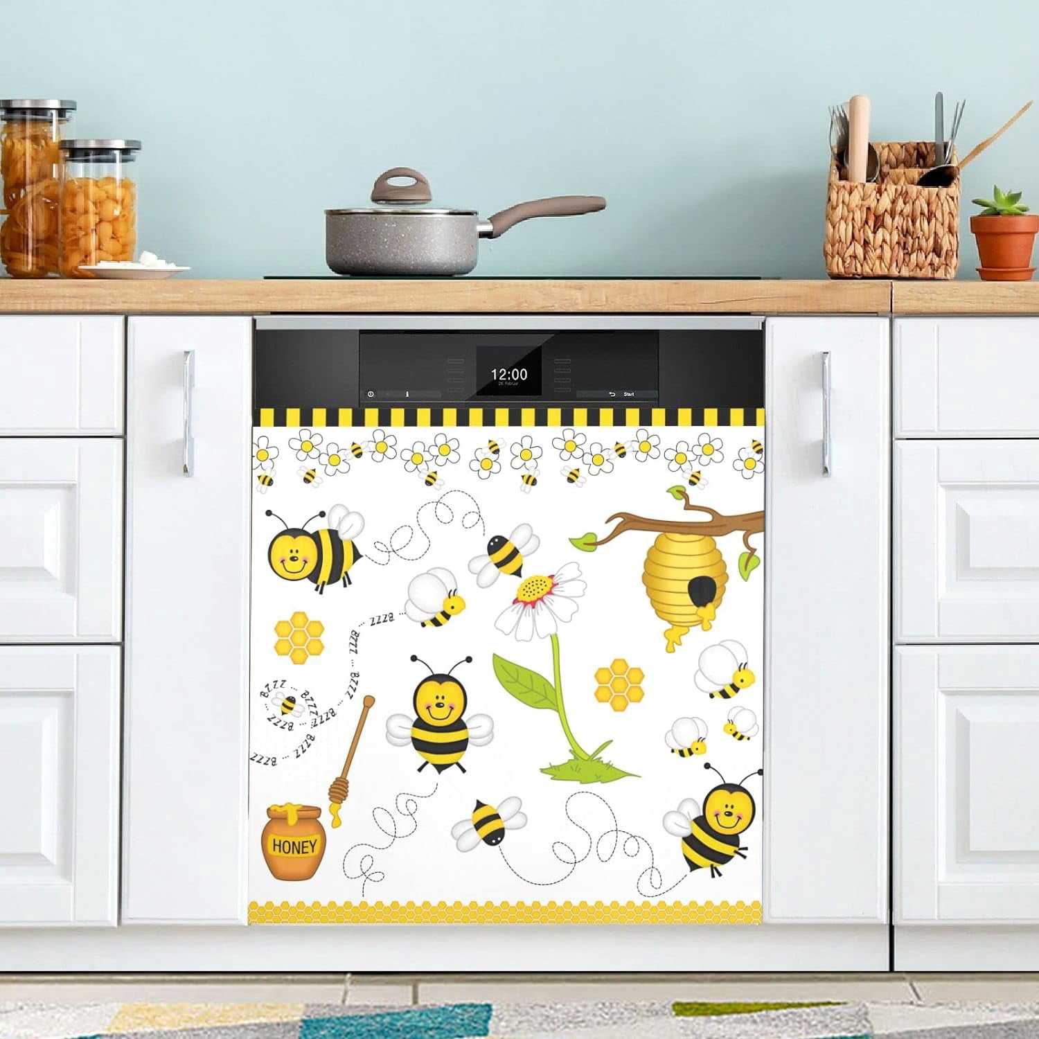 GZHJMY Cartoon Bee Flower Floral Dishwasher Magnet Cover Stickerative ...