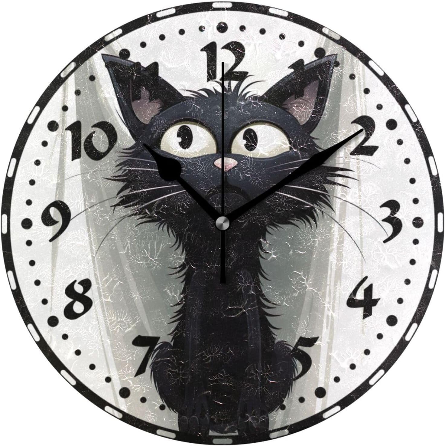 GZHJMY Cartoon Black Cat Wall Clock, Silent Non Ticking 10 Inch Battery ...