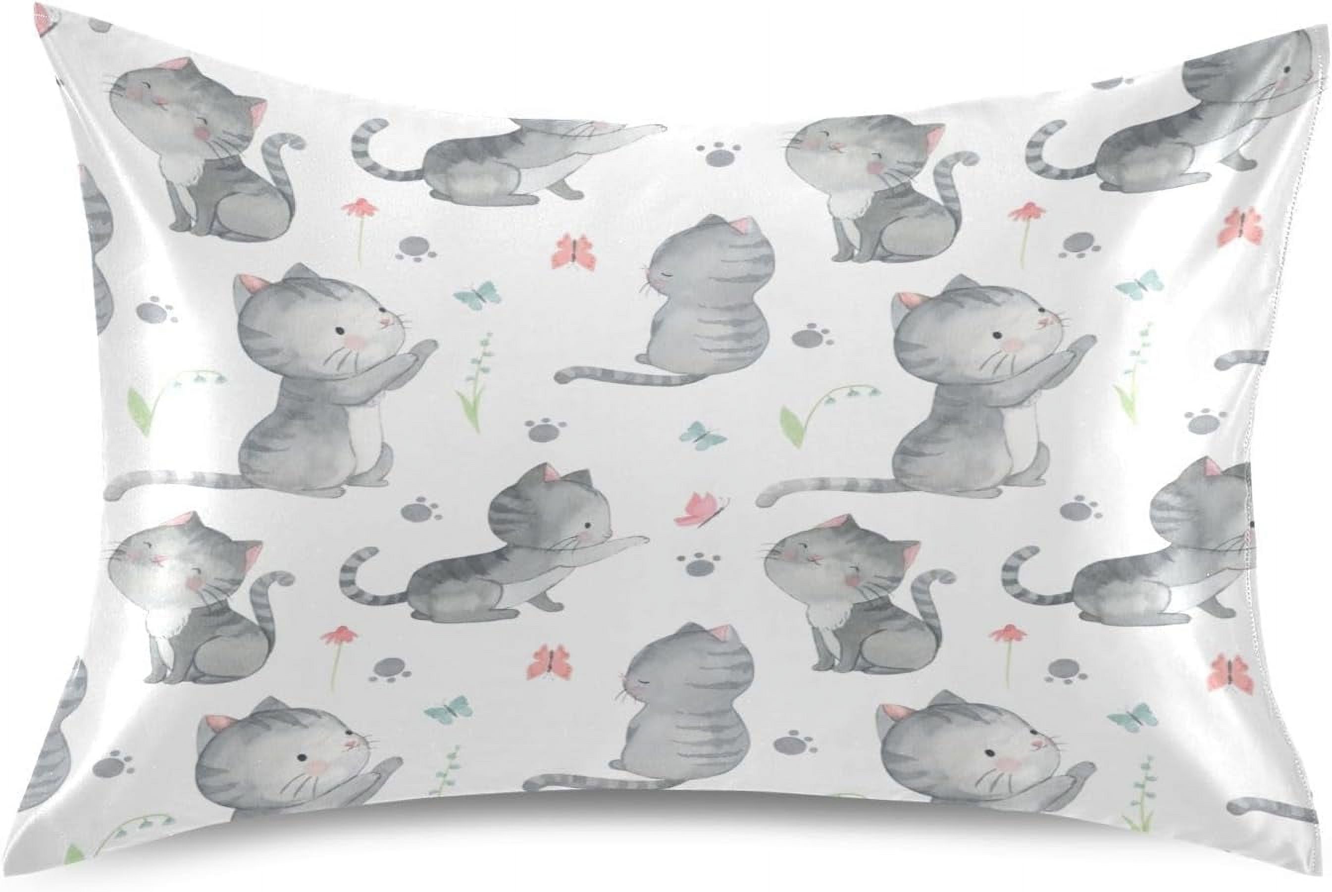 GZHJMY Cartoon Cat Satin Pillowcase for Hair and Skin, Soft and Cozy ...