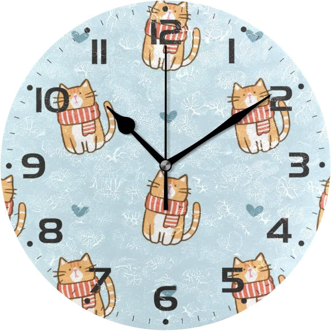 GZHJMY Cartoon Cat Wall Clock, 10" Silent Non Ticking Round Clock, Oil ...