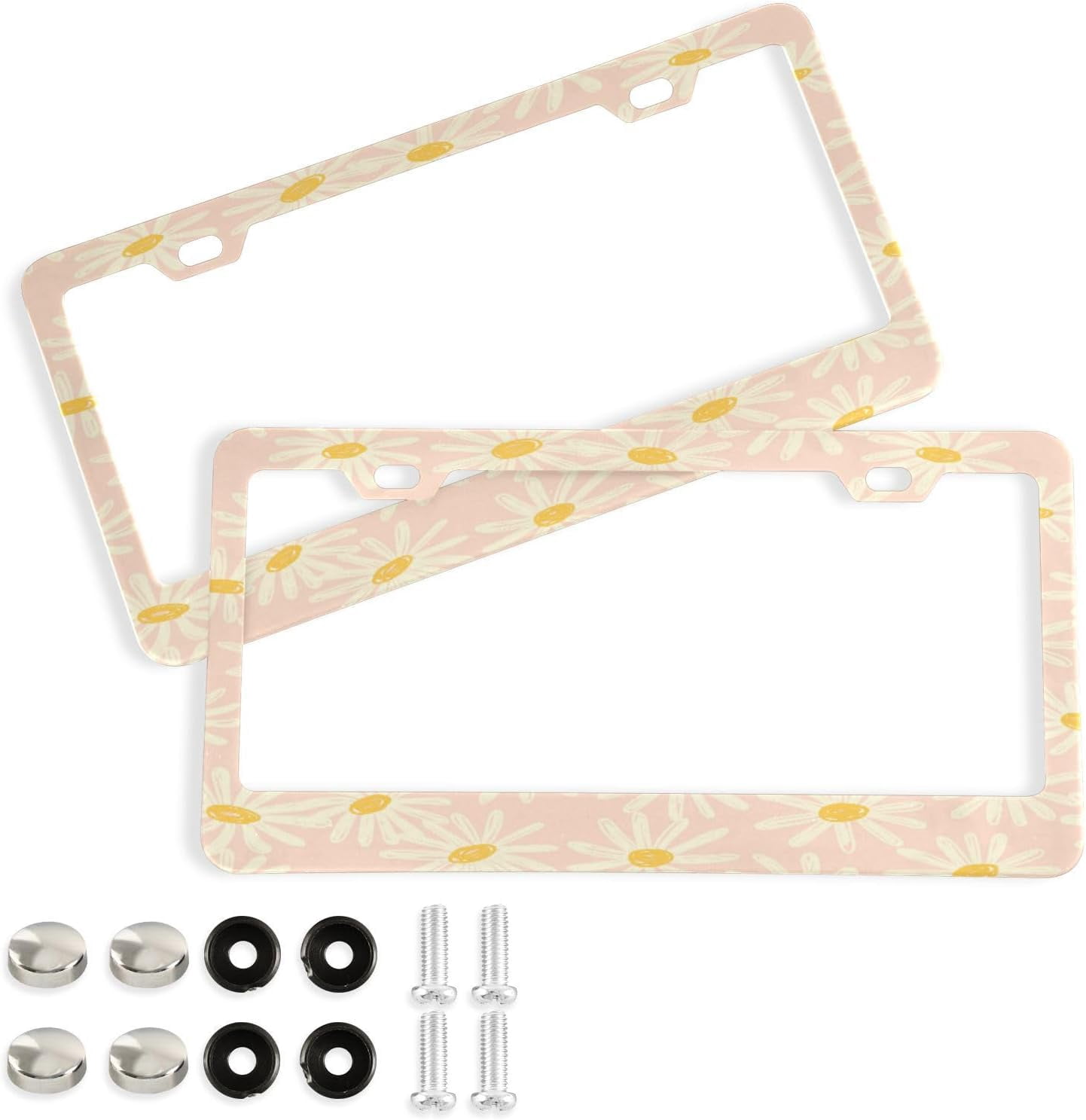 GZHJMY Cartoon Cute Flowers Car License Plate Frame, 2 Pack Aluminum ...