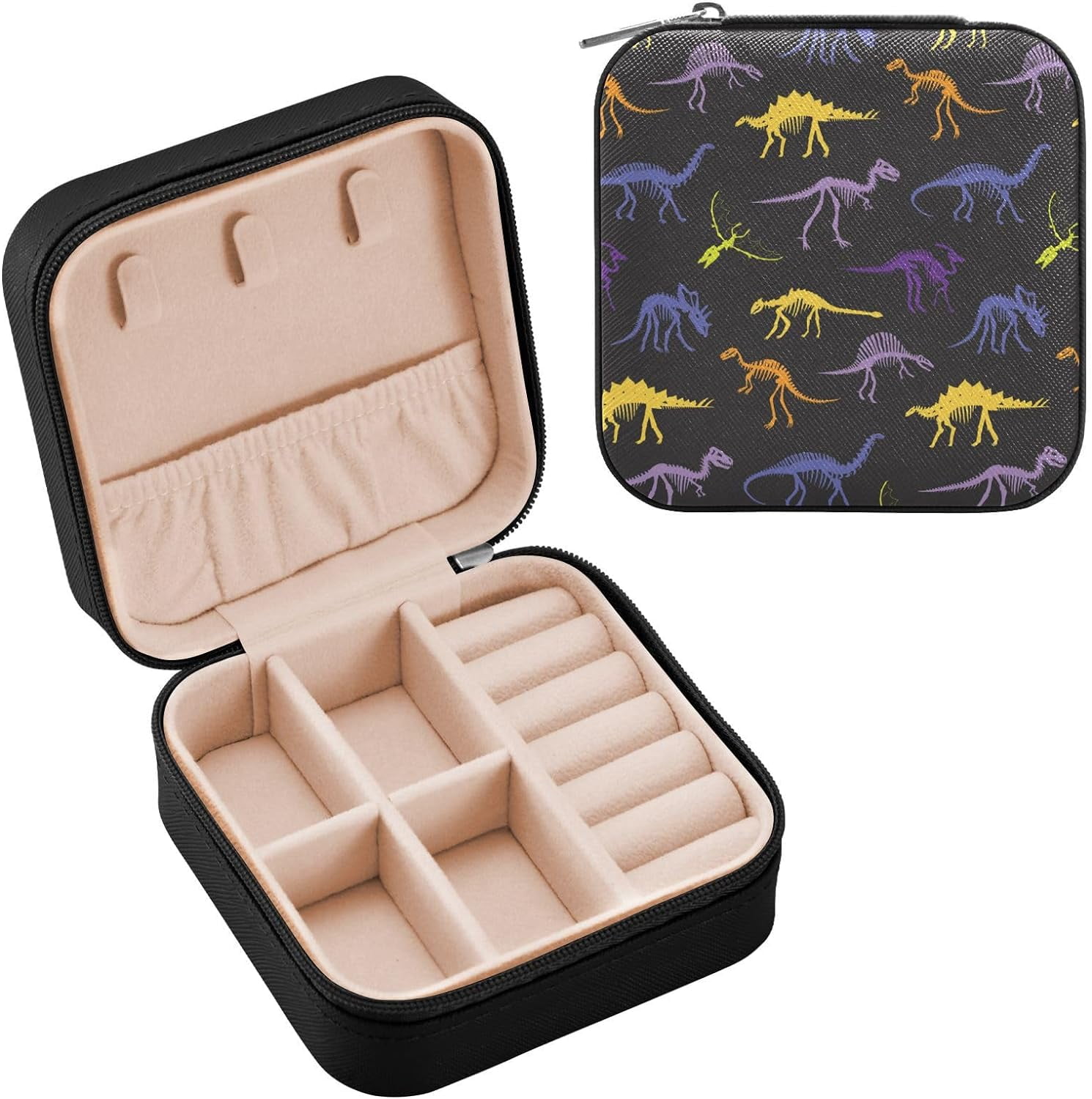 GZHJMY Cartoon Dinosaurs Travel Jewelry Box, PU Leather Small Jewelry Organizer Boxes for Women ...