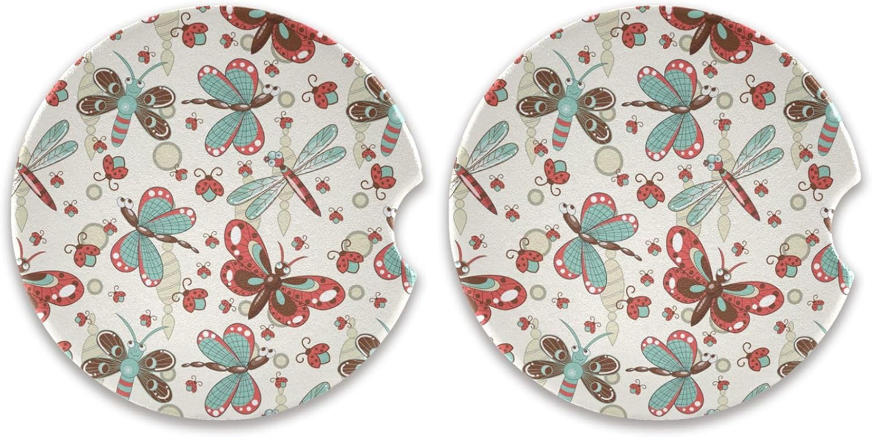 GZHJMY Cartoon Dragonfly Bugs Car Coasters 2 Pack Drinks Absorbent ...