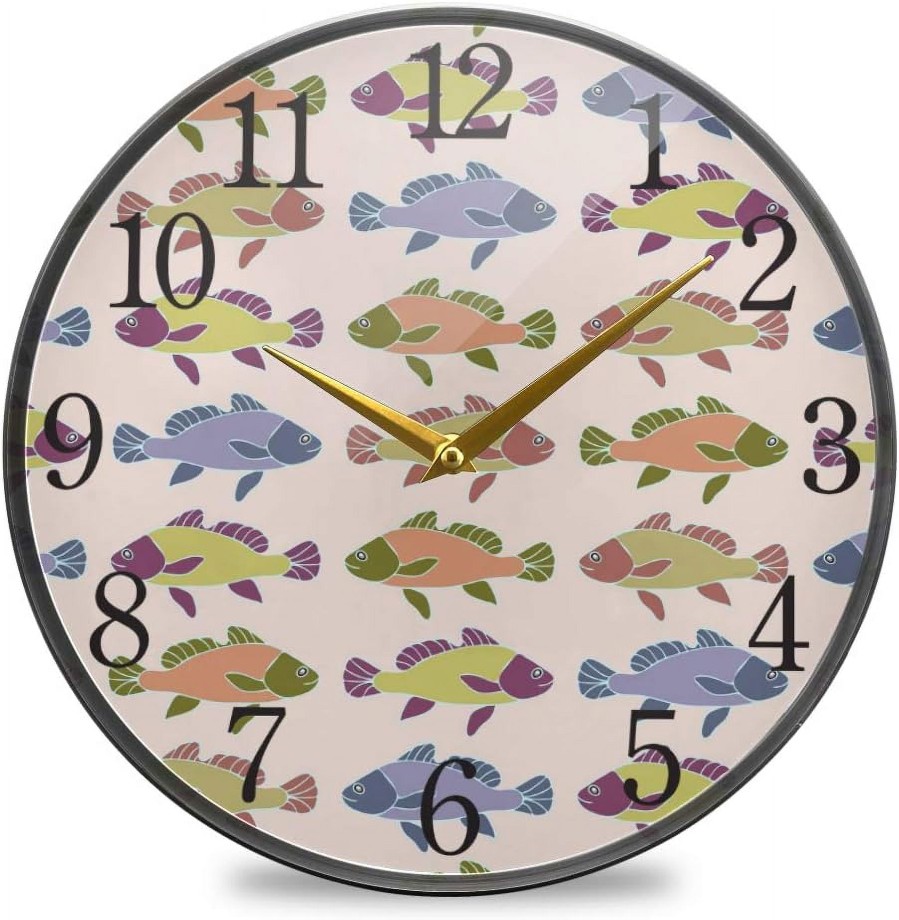 GZHJMY Cartoon Fish Cute Pattern Wall Clock Silent Non Ticking 9.5 Inch Round Easy to Read for ...