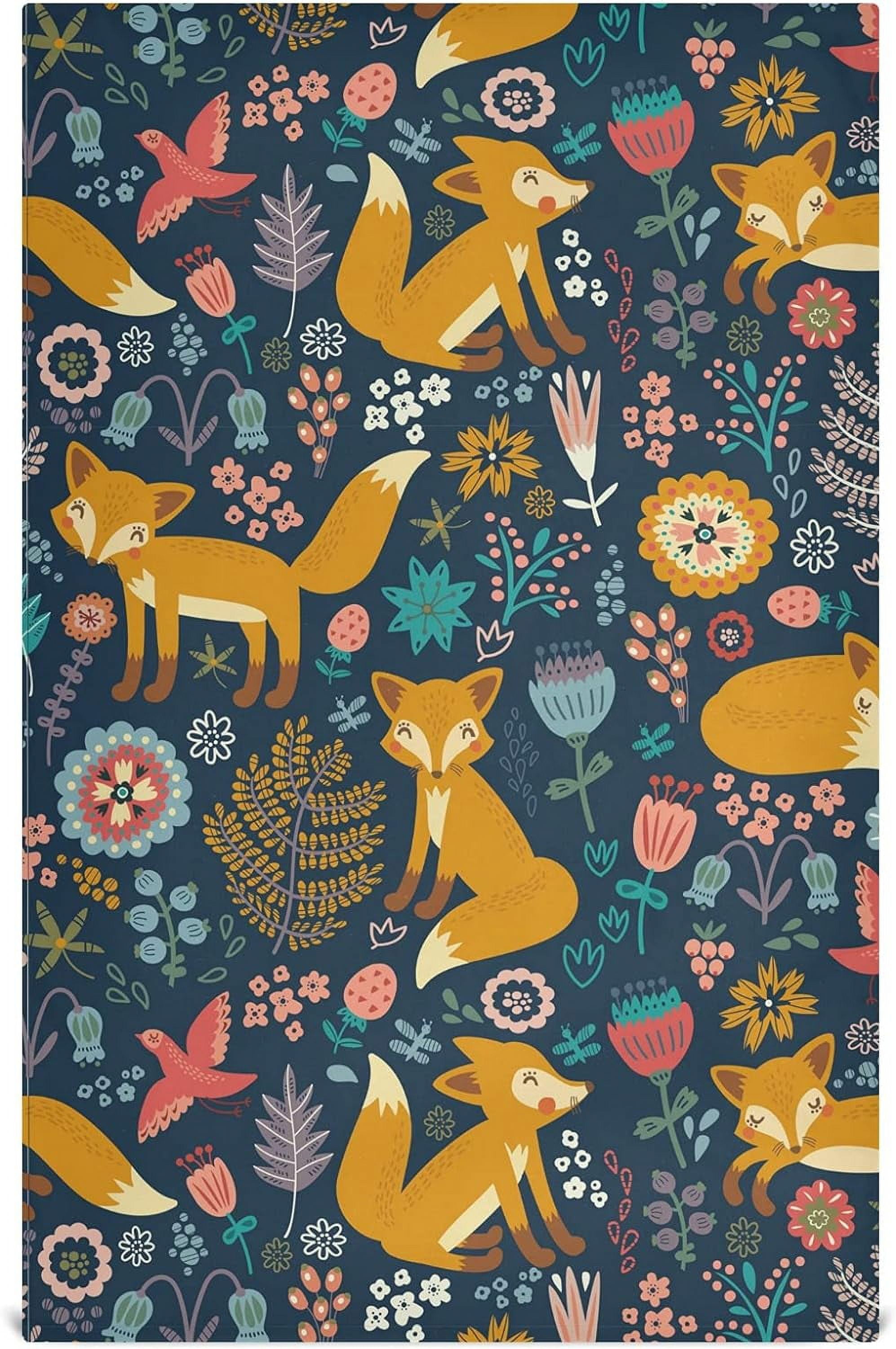 GZHJMY Cartoon Floral Fox Kitchen Towels 1 Pack Dish Cloths Reusable ...