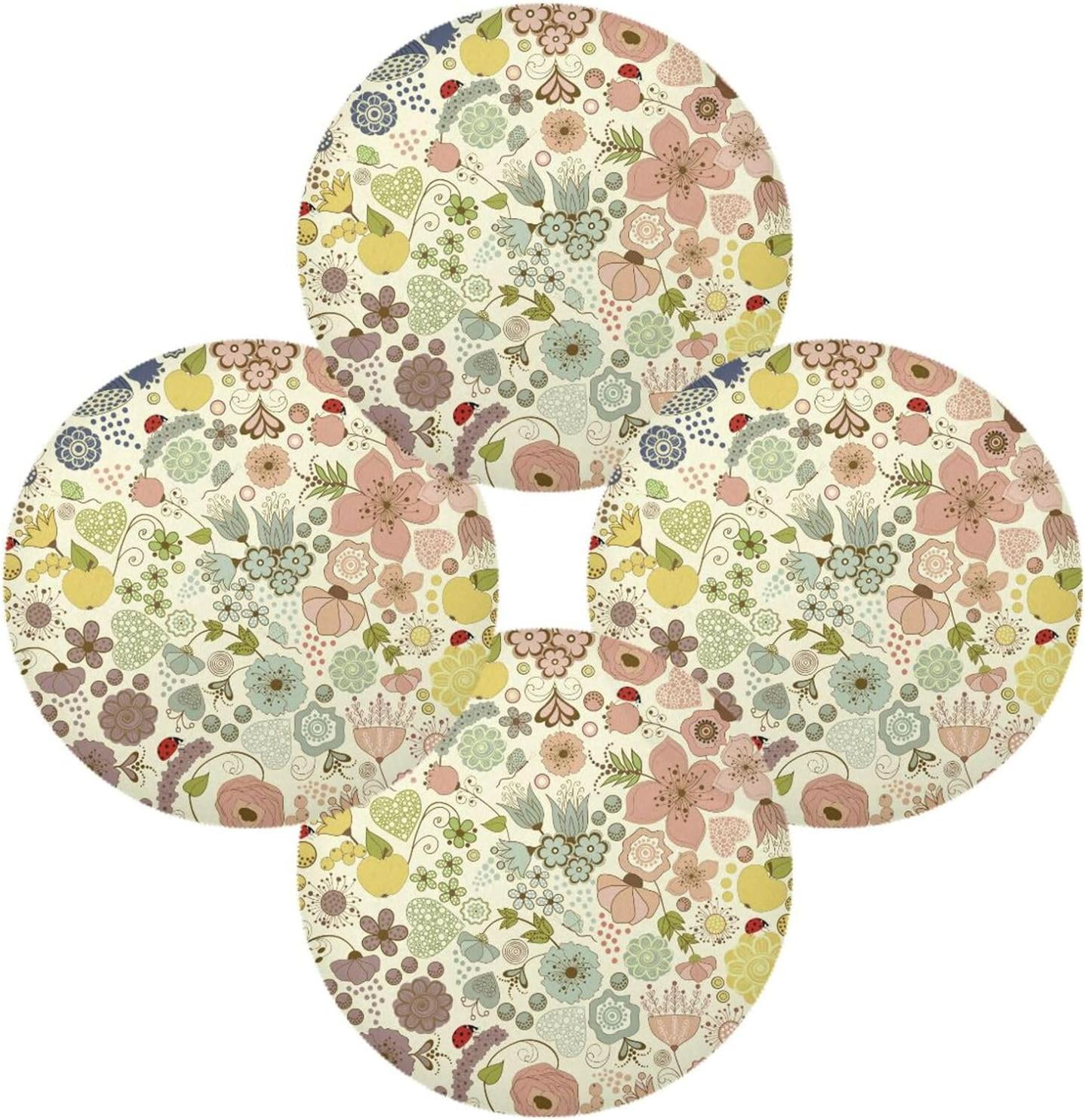 GZHJMY Cartoon Flowers Round Placemats, 4 Pack Table Mats for Kitchen ...