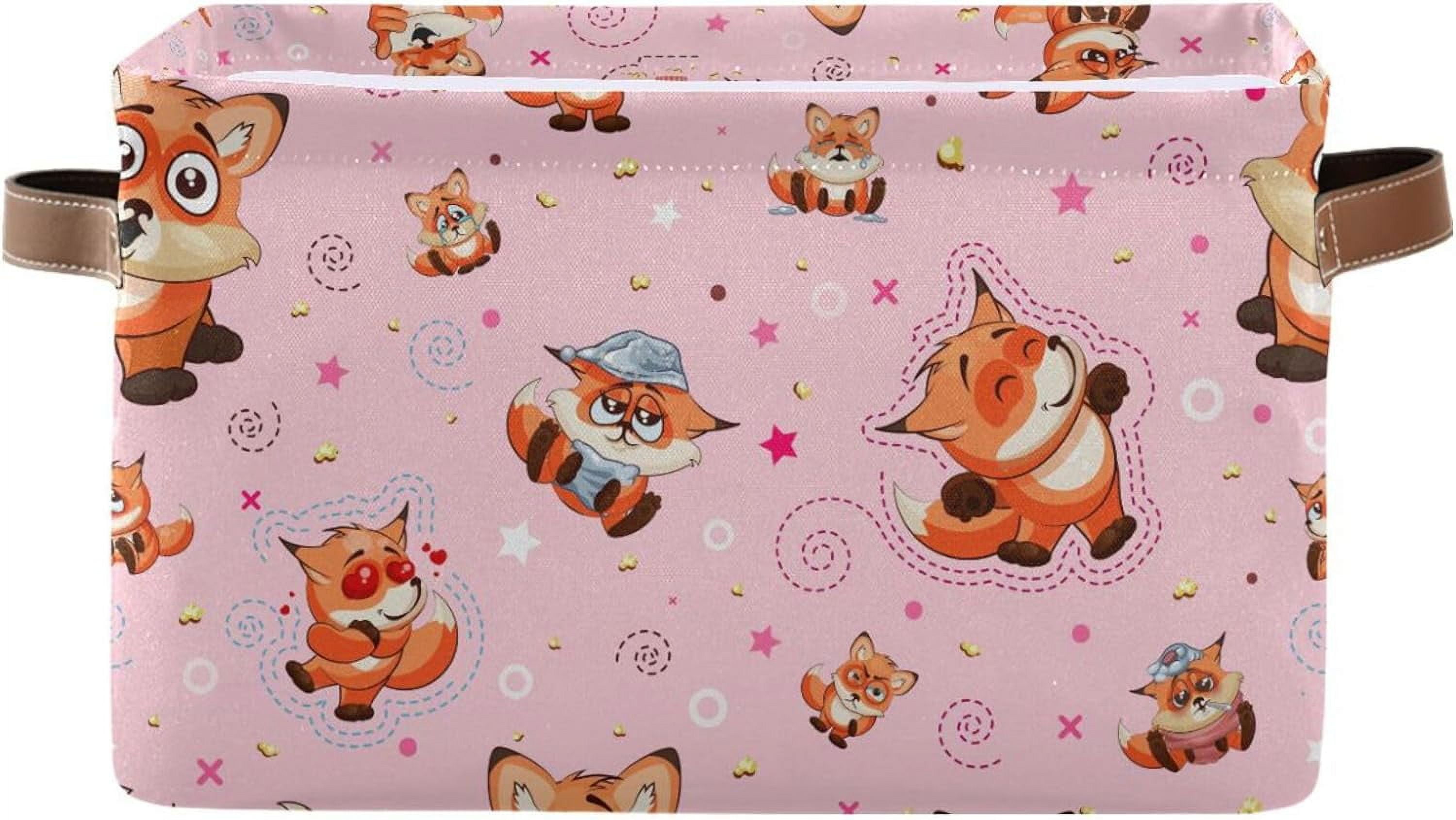 GZHJMY Cartoon Foxes Storage Basket, Durable Canvas With Handles Large ...