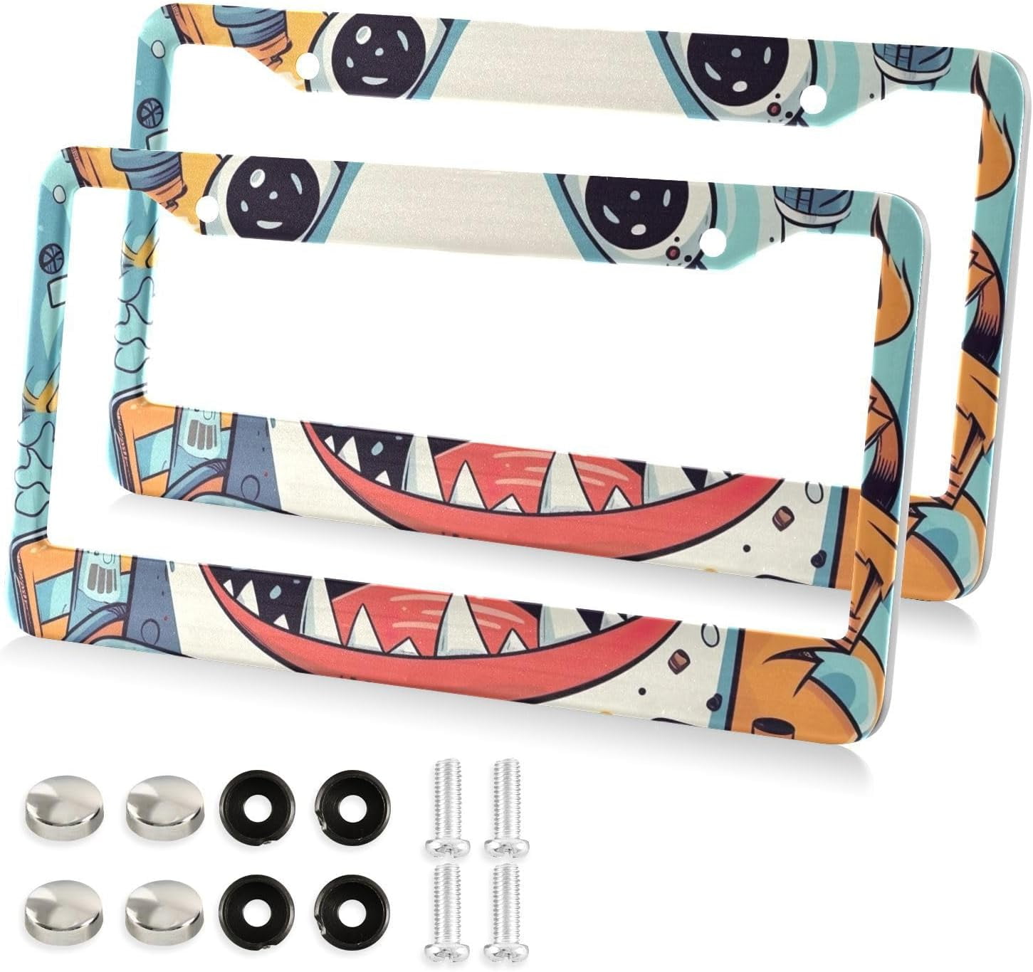 GZHJMY Cartoon Funny Shark License Plate Frames 2 Pack Aluminum License ...