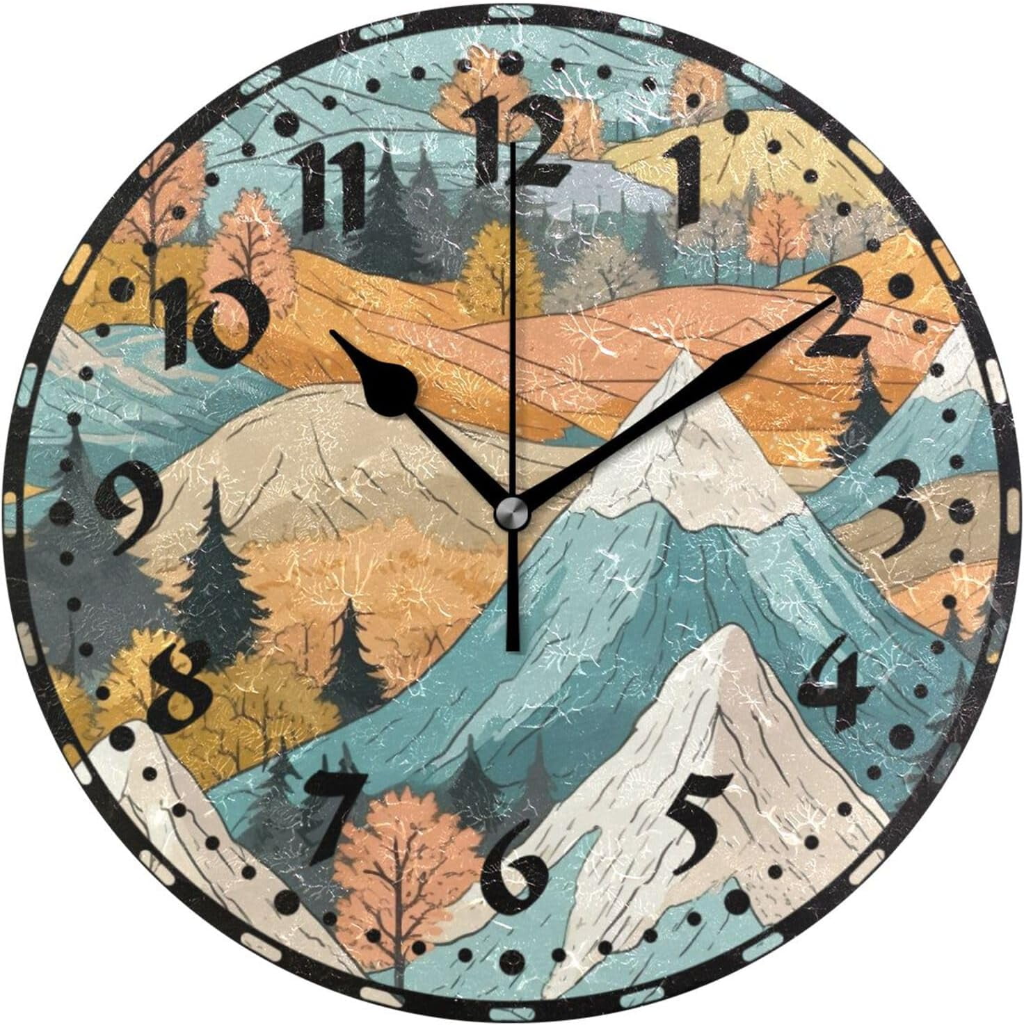 GZHJMY Cartoon Mountain Pattern Wall Clock, Silent Non Ticking 10 Inch ...