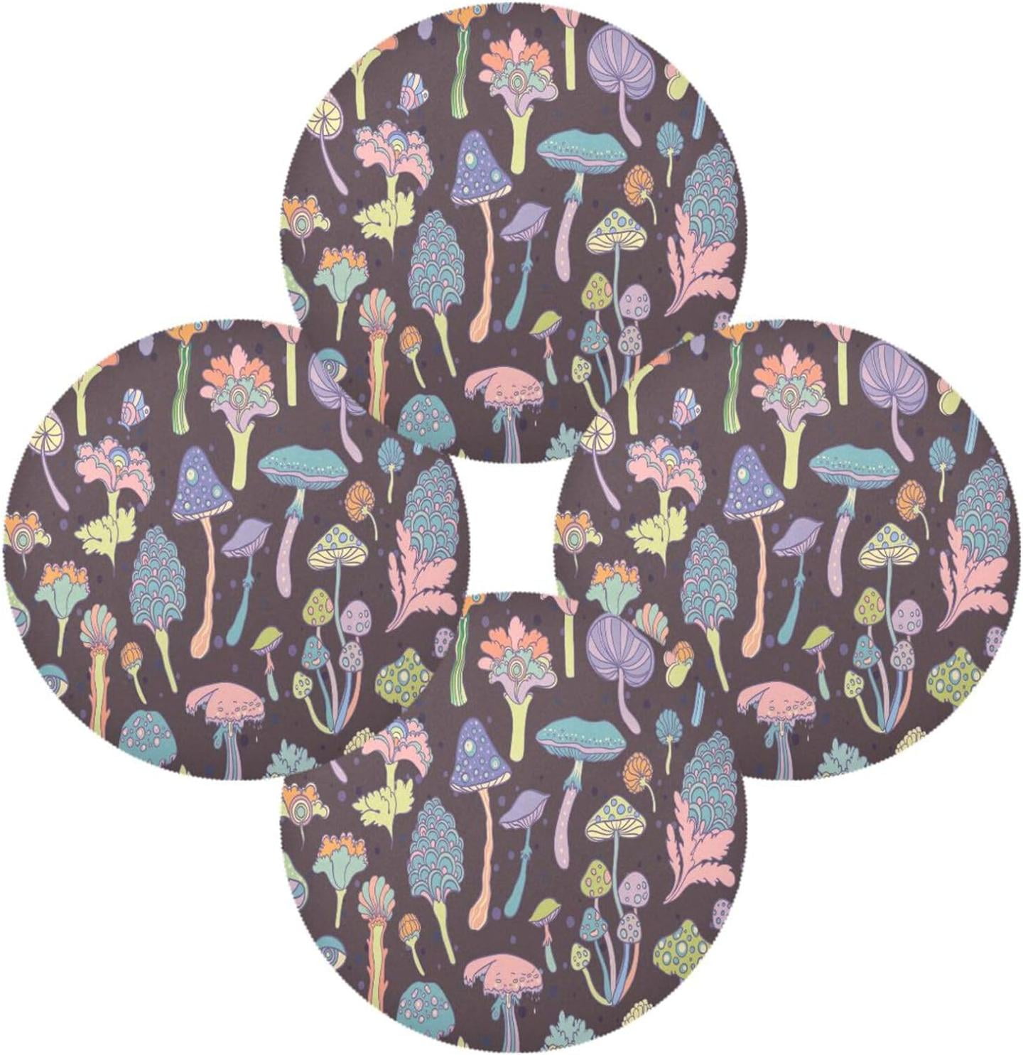 GZHJMY Cartoon Mushroom Round Placemats, 4 Pack Table Mats for Kitchen ...