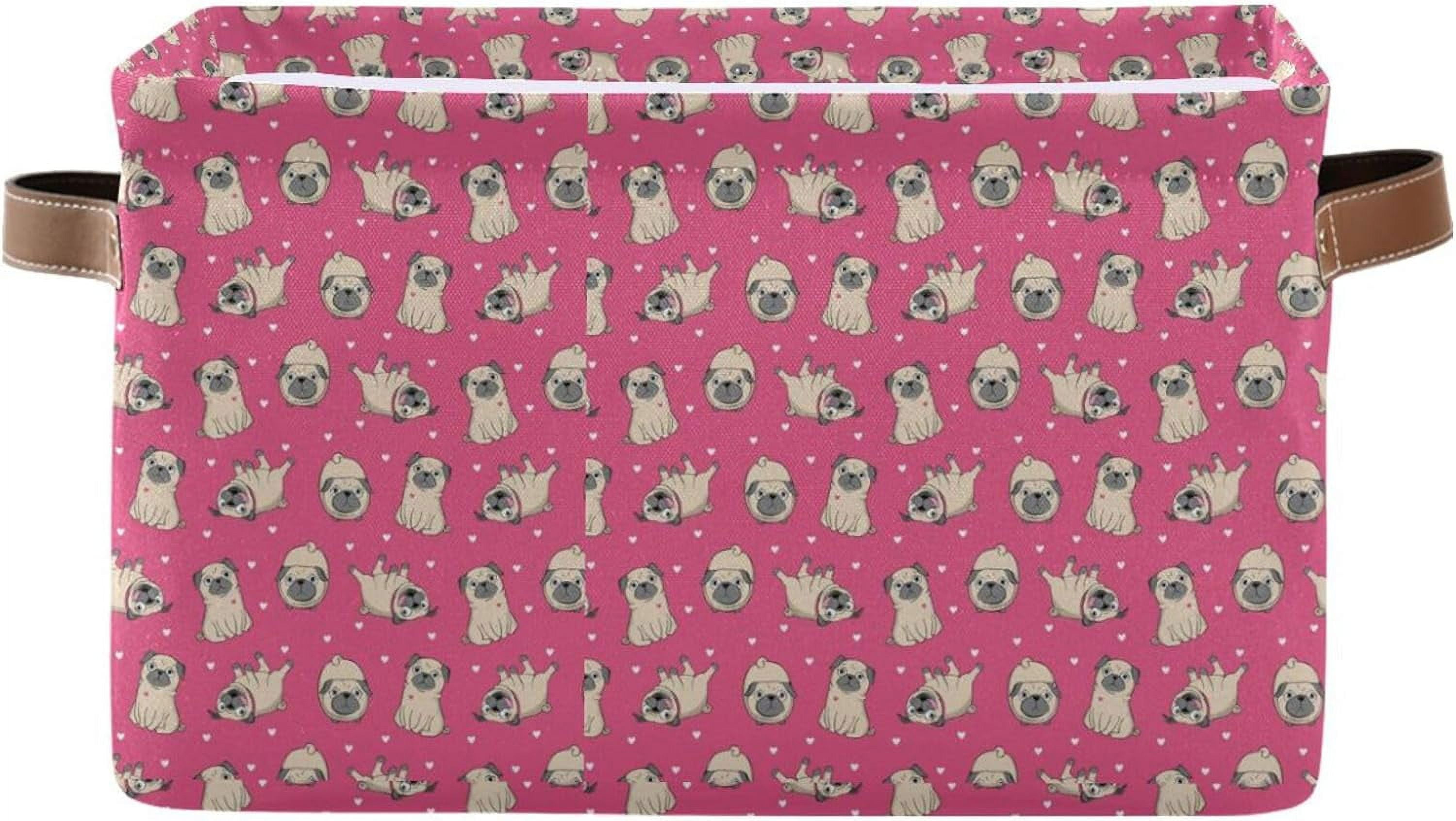 GZHJMY Cartoon Pug Dog Storage Basket, Durable Canvas With Handles ...
