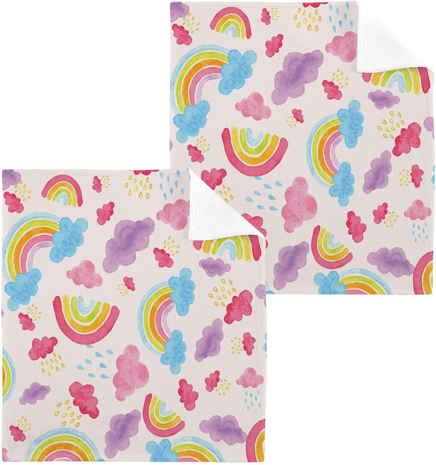 GZHJMY Cartoon Rainbow Wash Cloth Set of 2, 12 x 12 Inch Cotton Baby ...