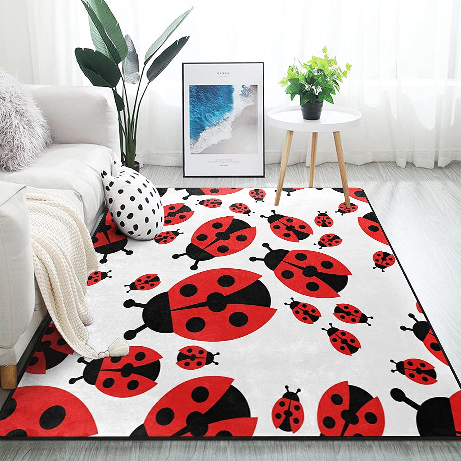 GZHJMY Cartoon Red Ladybug Area Rug Living Room Rugs - 5'3" x4 Abstract ...