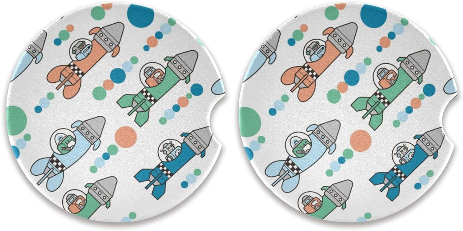 GZHJMY Cartoon Rocket Car Coasters 2 Pieces, Absorbent Ceramic Cork ...