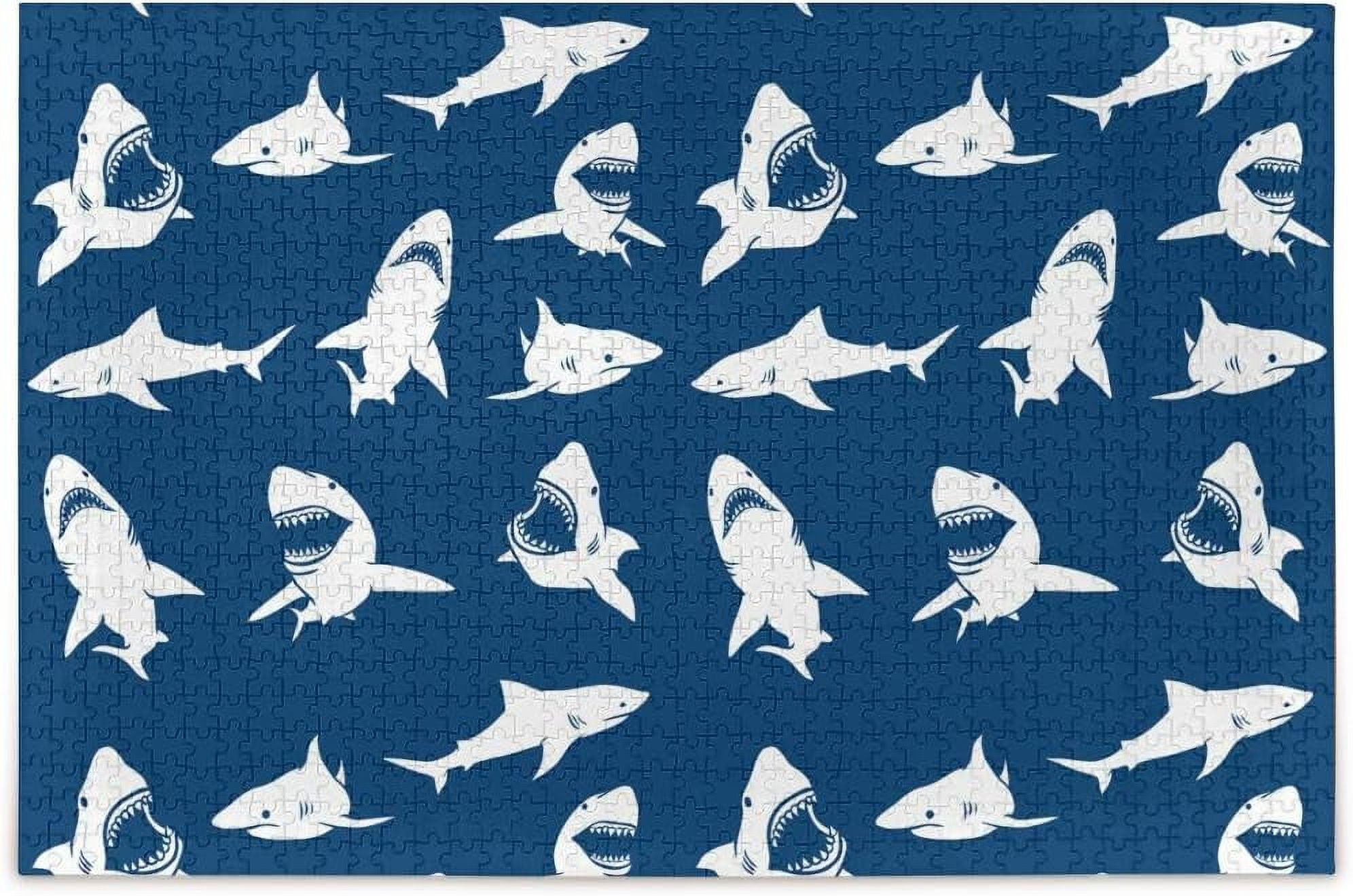 GZHJMY Cartoon Shark Pattern Marine Animal Sea Life Print On Blue ...