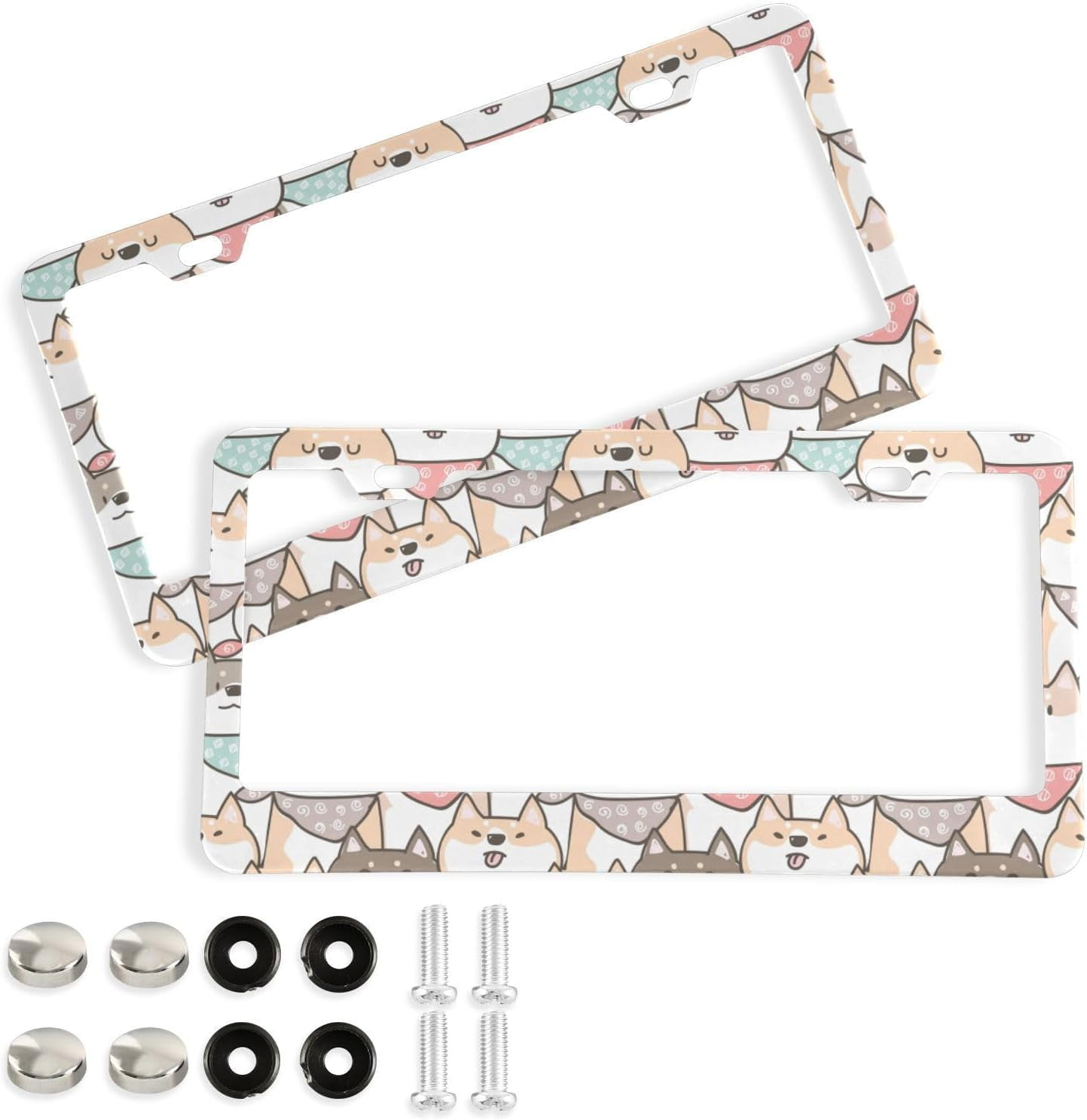 GZHJMY Cartoon Shiba Inu Dog Print Animal License Plate Frames for ...