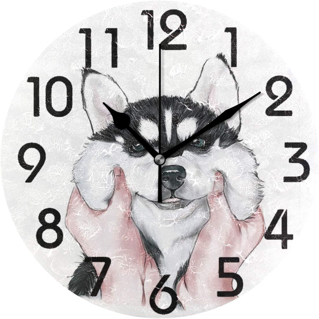GZHJMY Cartoon Siberian Husky Round Wall Clock, 9.5 Inch Battery ...