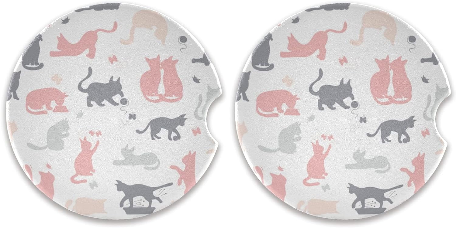 GZHJMY Cat Characters Car Coasters 2 Pieces, Absorbent Ceramic Cork ...