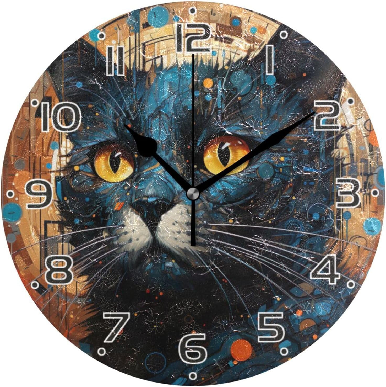 GZHJMY Cat Clock Silent Round PVC Wall Clock Non Ticking Battery Device ...