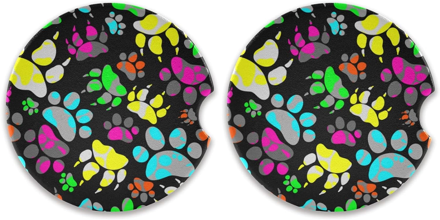 GZHJMY Cat and Dog Paws Printing Car Coasters 2 Pieces, Absorbent ...