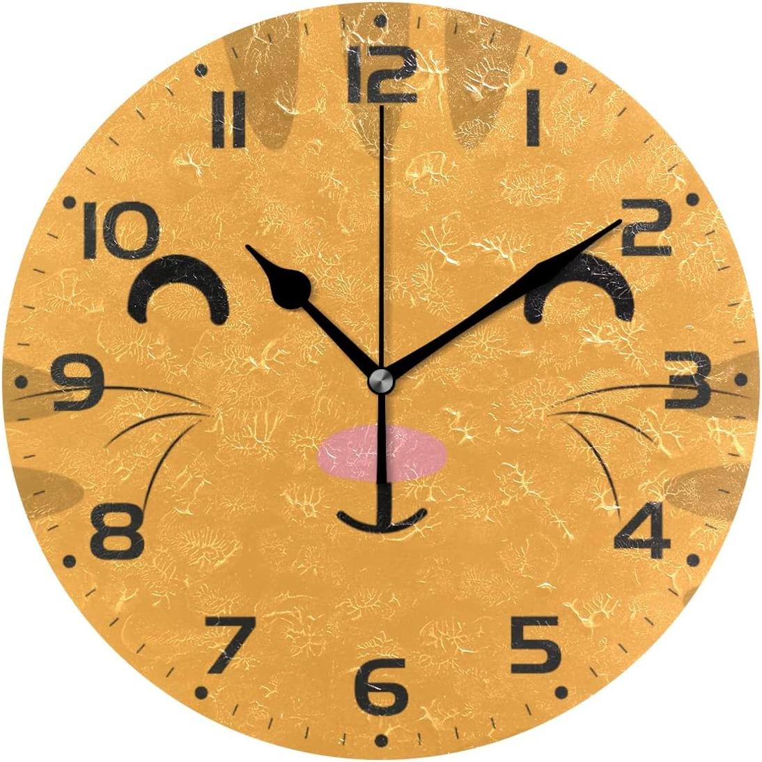 GZHJMY Cat Face Wall Clock, 10" Silent Non Ticking Round Clock, Oil ...