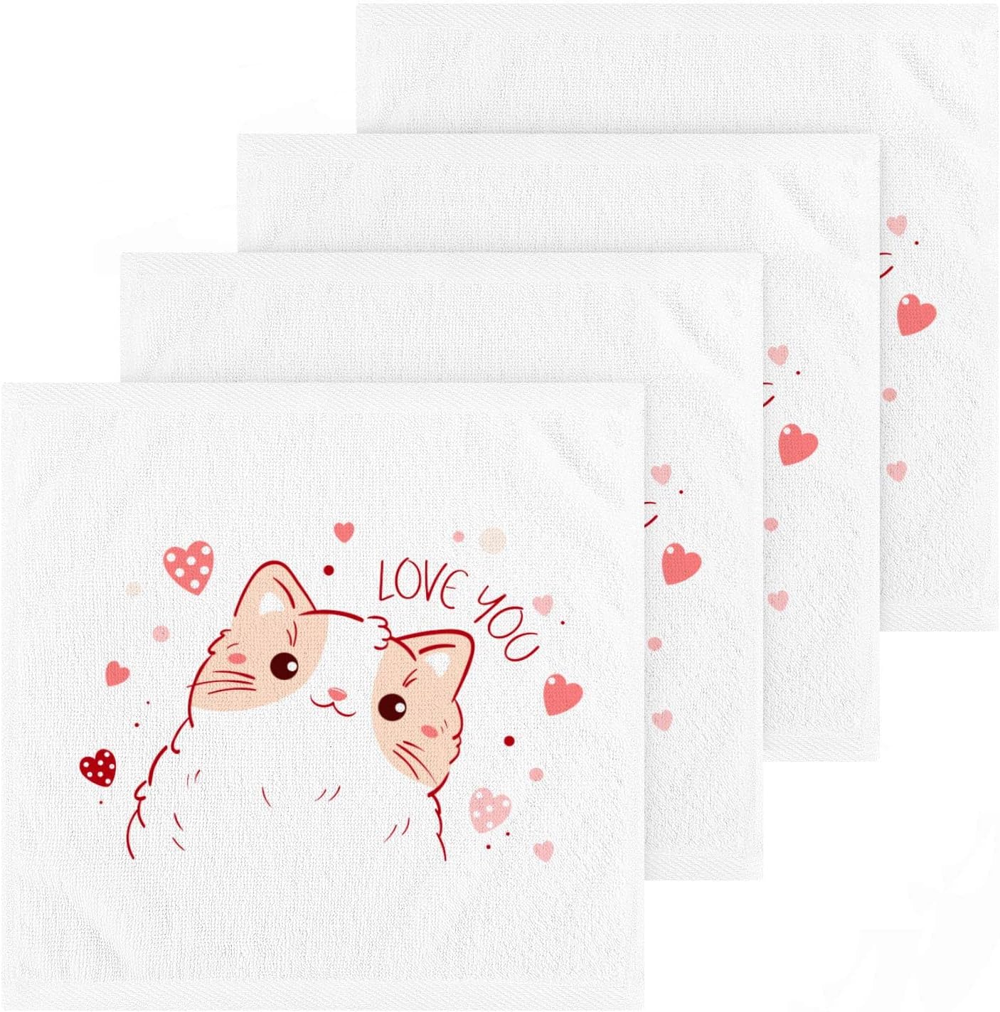 GZHJMY Cat with Pink Hearts Cotton Wash Cloths, Facial Cleansing Cloths ...