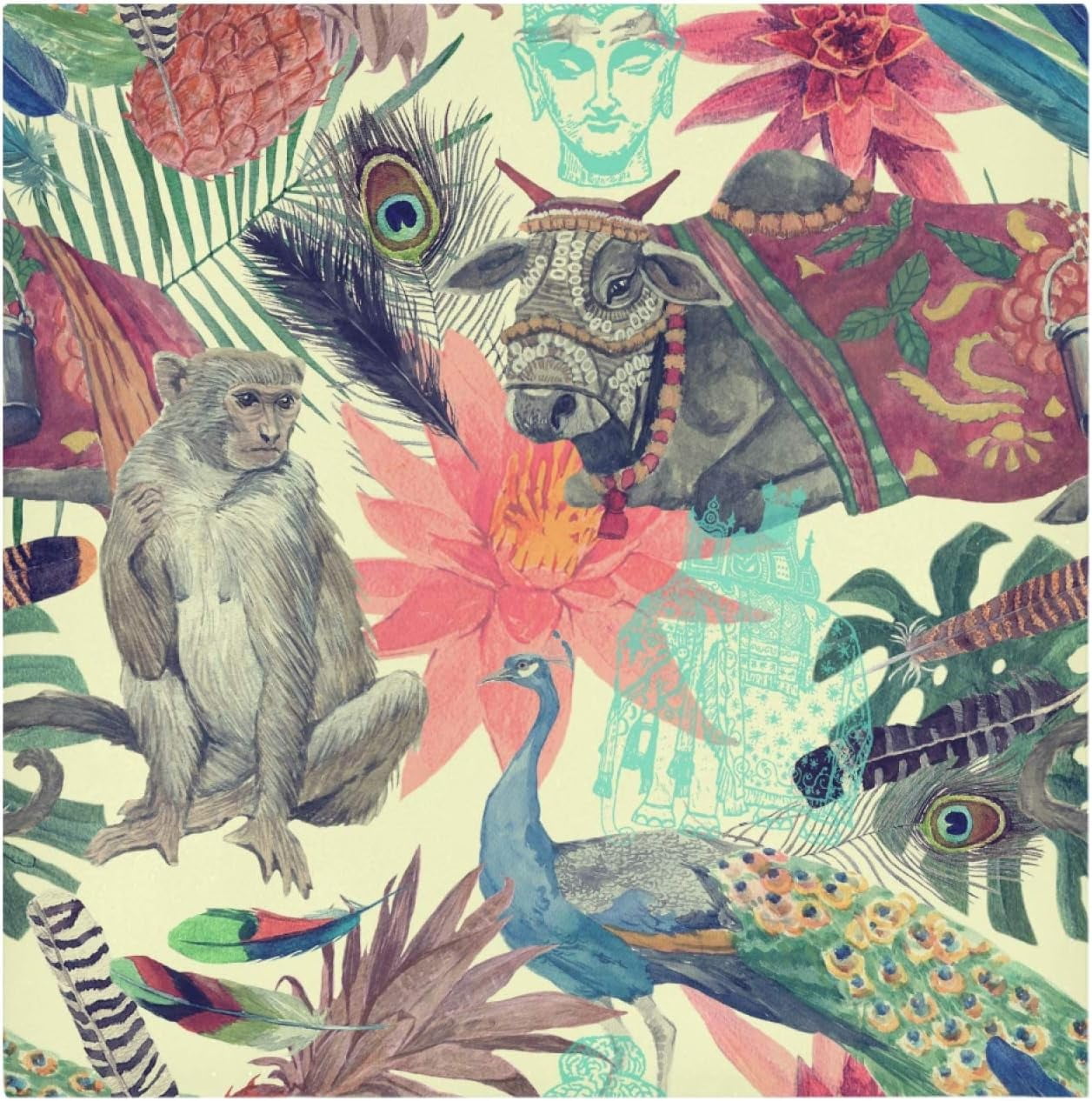 GZHJMY Cattle Monkey Peacock Cloth Dinner Napkins Everyday Use 20" × 20 ...