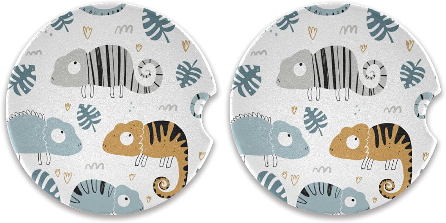 GZHJMY Chameleon car Coaster 2 Pieces, Absorbent Ceramic Cork Base car ...