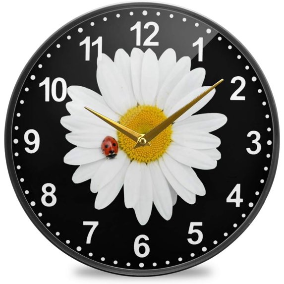 GZHJMY Chamomile Daisy Flower Ladybug Pattern Wall Clock Silent Non ...