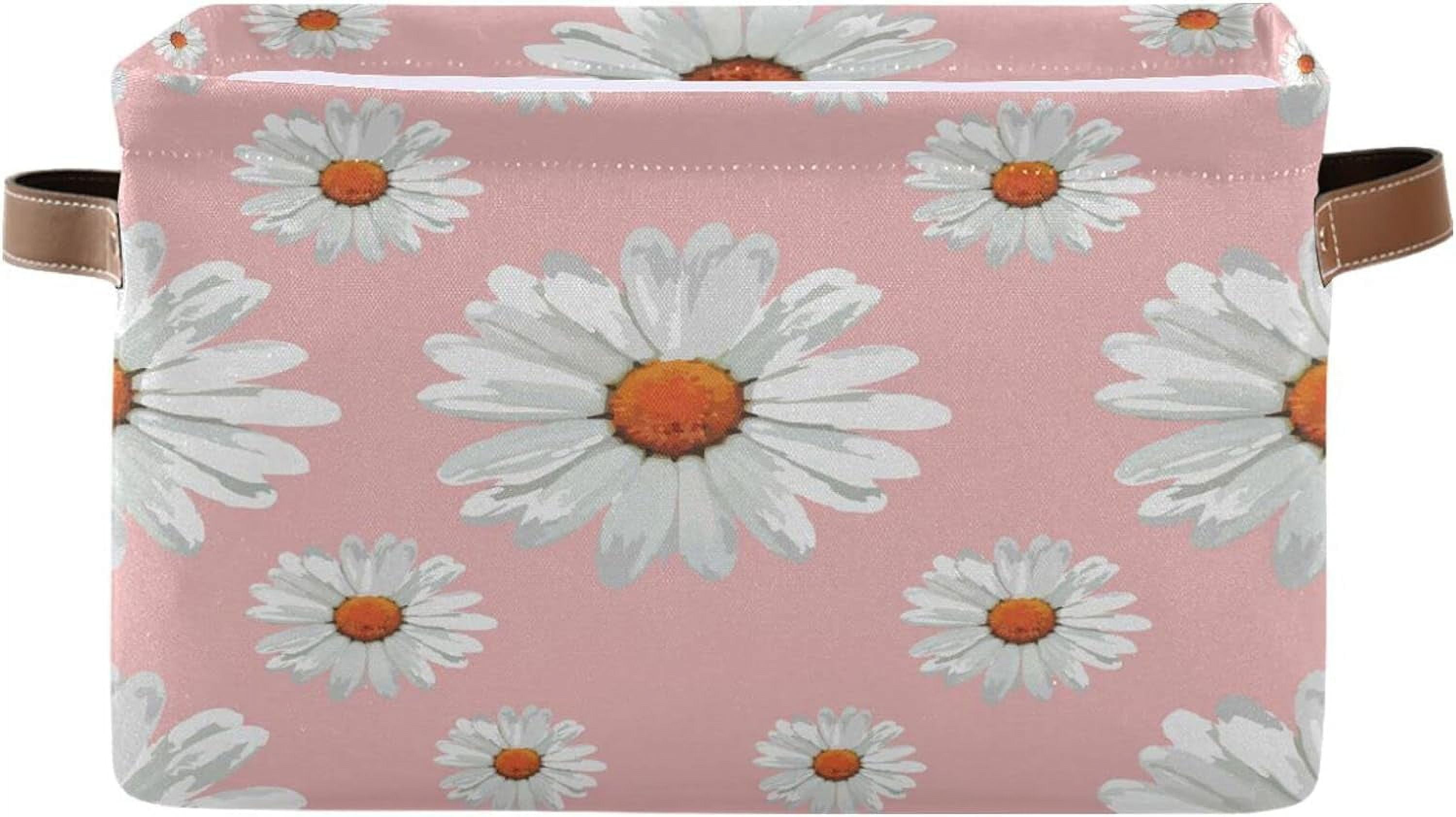 GZHJMY Chamomiles Pink Large Square Storage Basket Bin with Handles ...