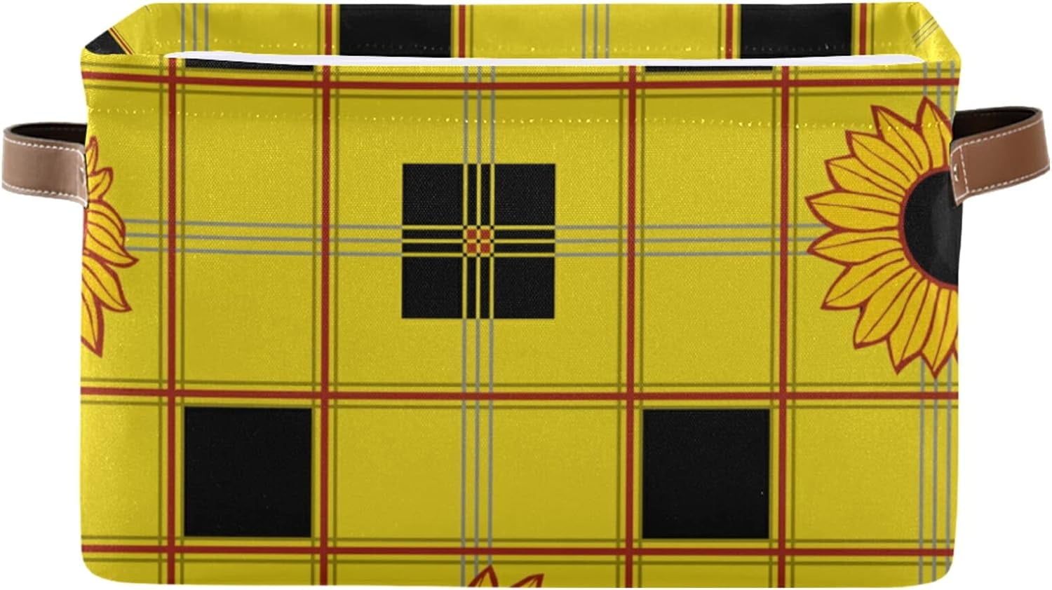 GZHJMY Check Sunflower Plaid Print Foldable Storage Bin Bedroom/Office ...