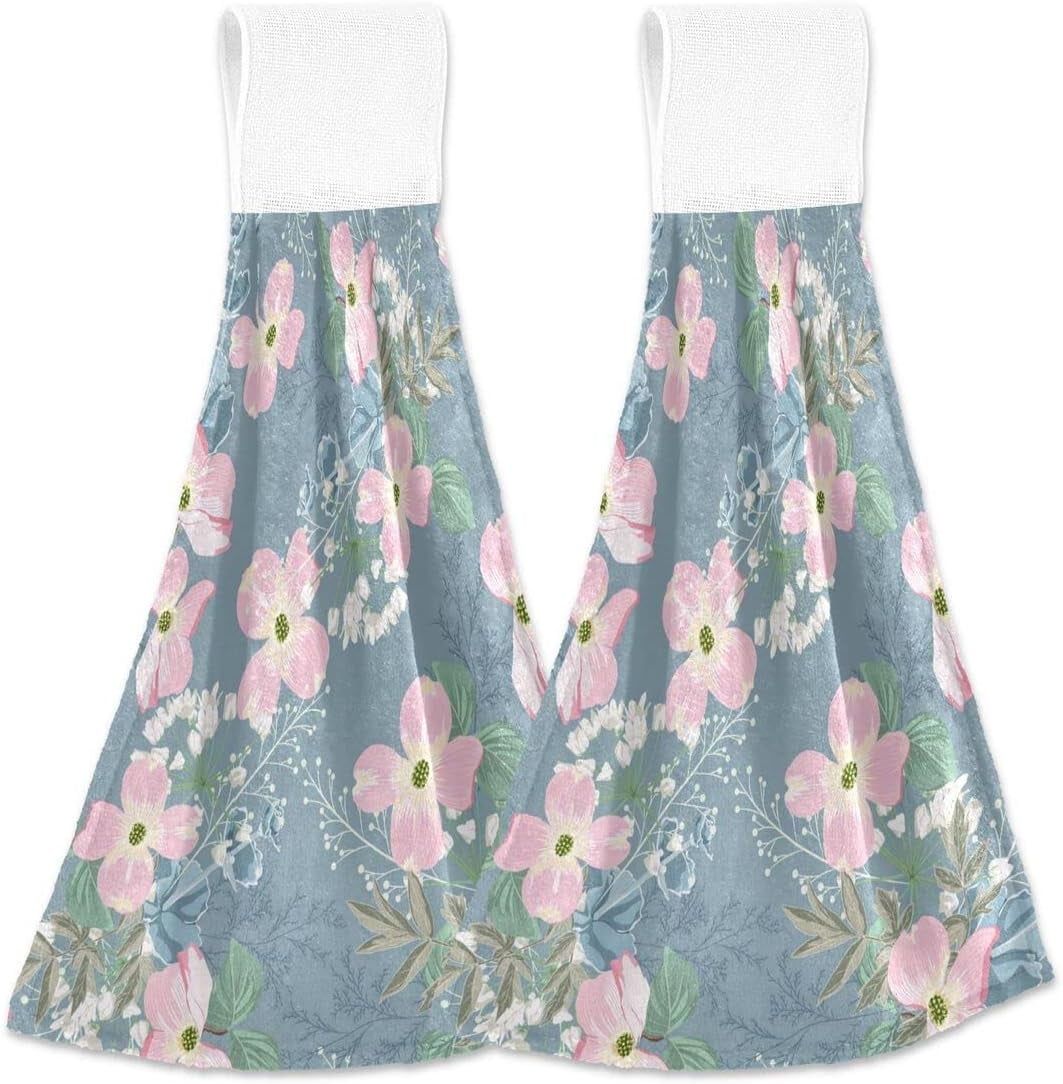 GZHJMY Cherry Blossom Hanging Kitchen Towels 2 Pieces Pink Floral Dish ...