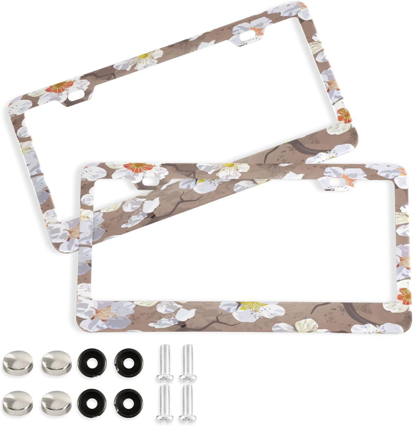 GZHJMY Cherry Flower License Plate Frames Set of 2, Universal Aluminum ...
