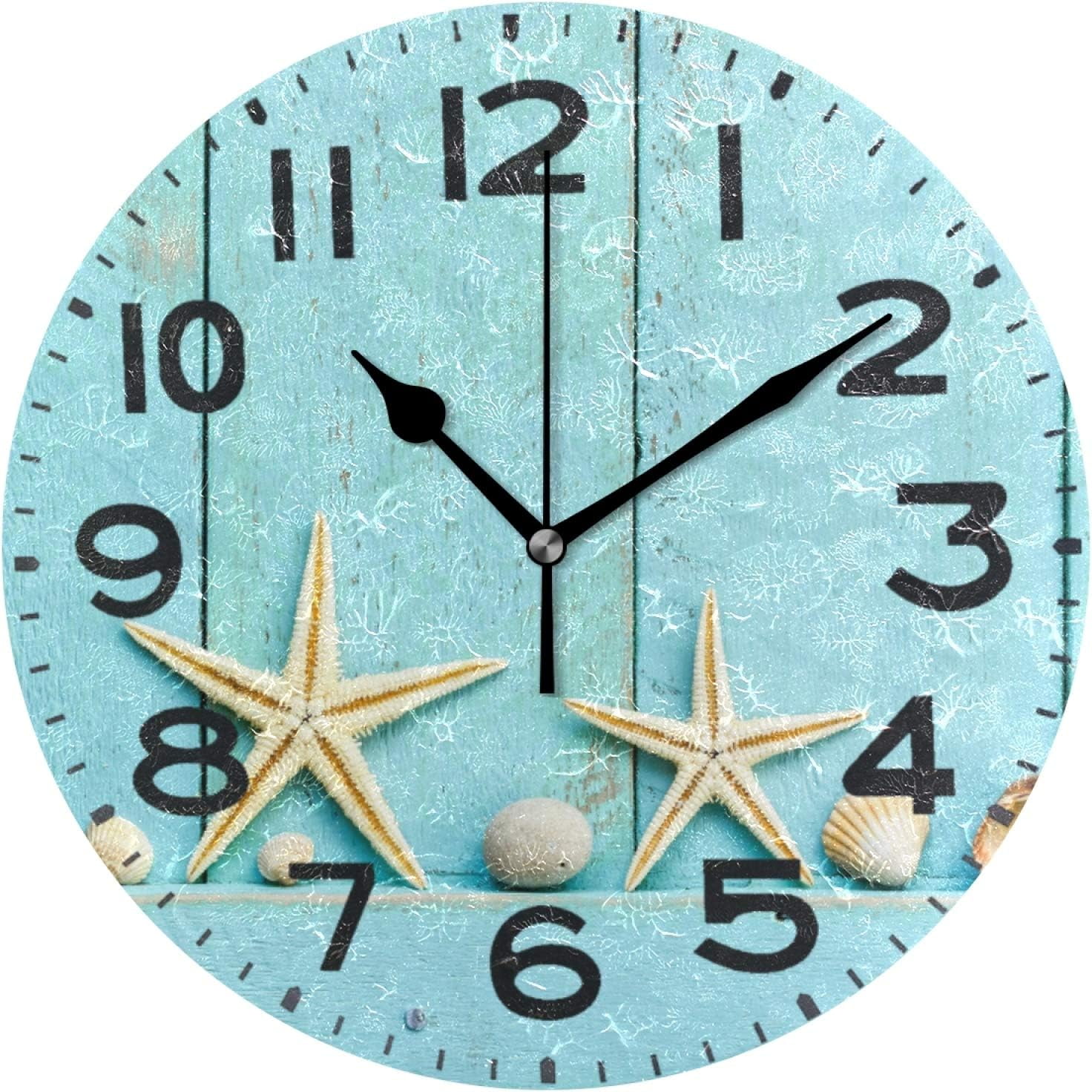 GZHJMY Chic 3D Smmer Board Starfish Shells Round Wall Clock, 9.5 Inch ...