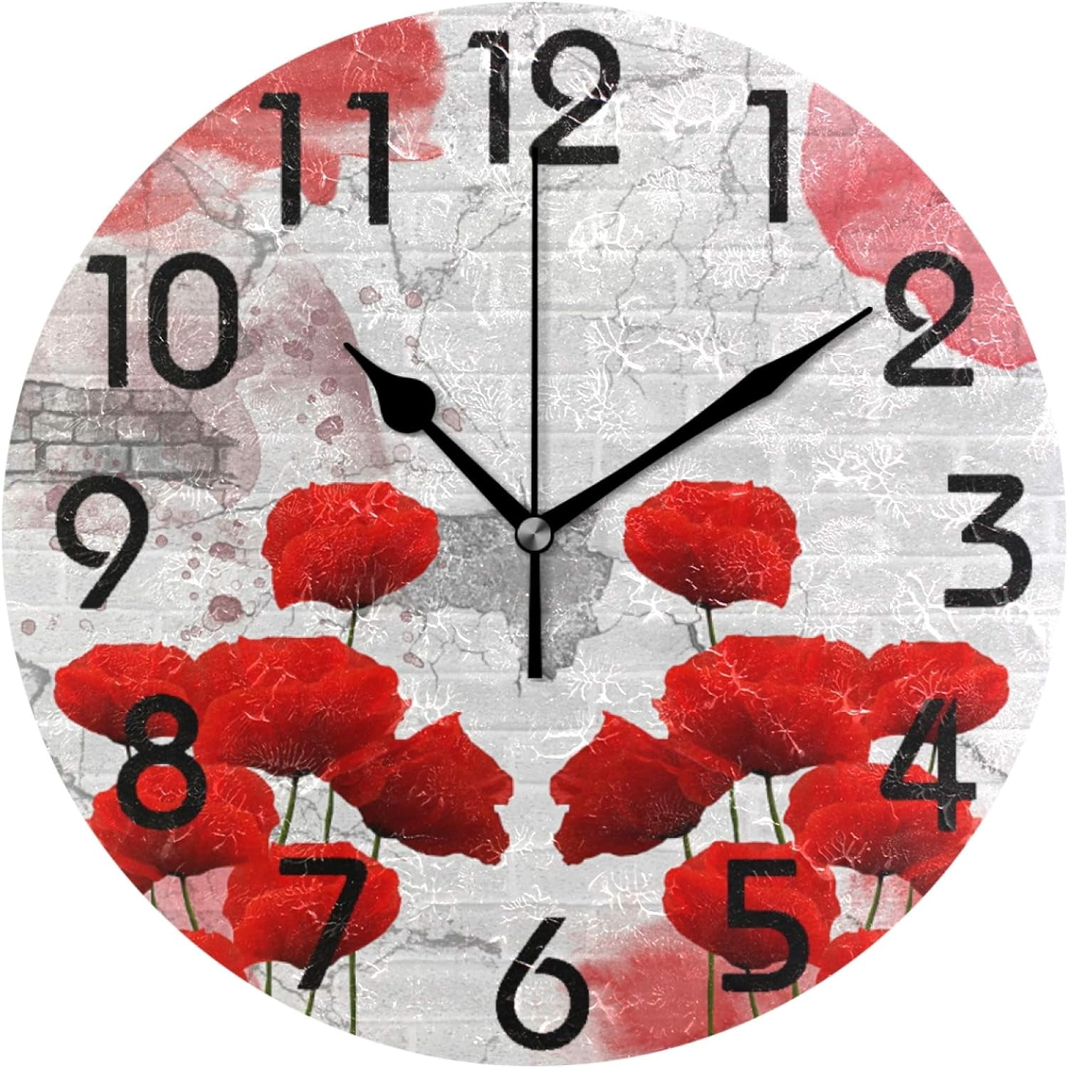 GZHJMY Chic Beautiful Red Poppy Flower Wall Art Print Round Wall Clock ...
